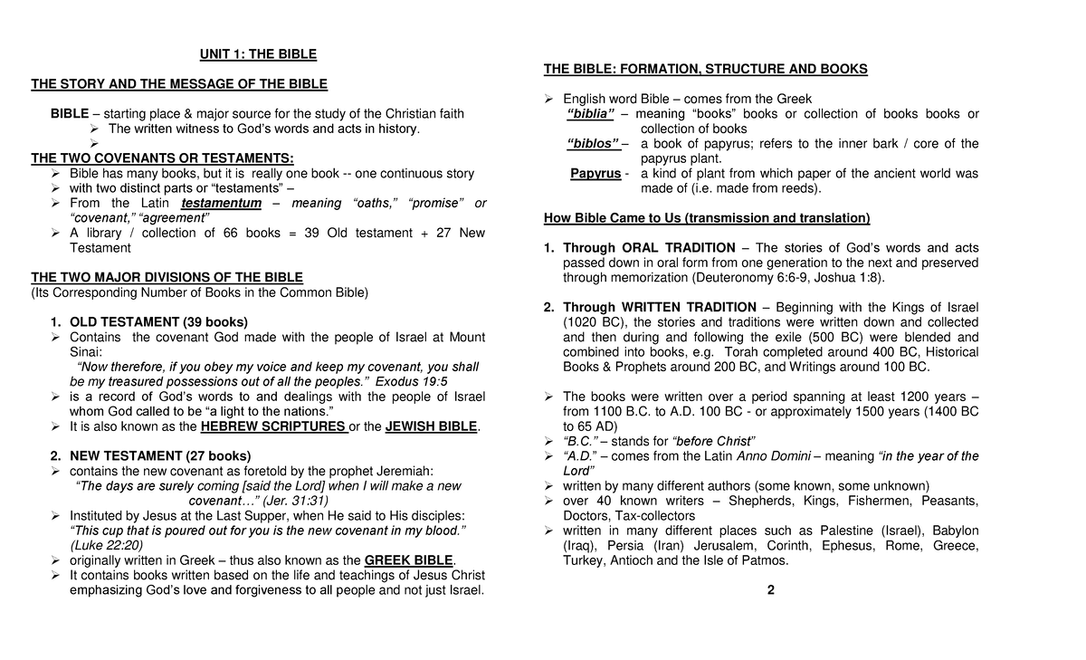 A Handbook in Christian Formation Learning the Life of Jesus - UNIT 1 ...