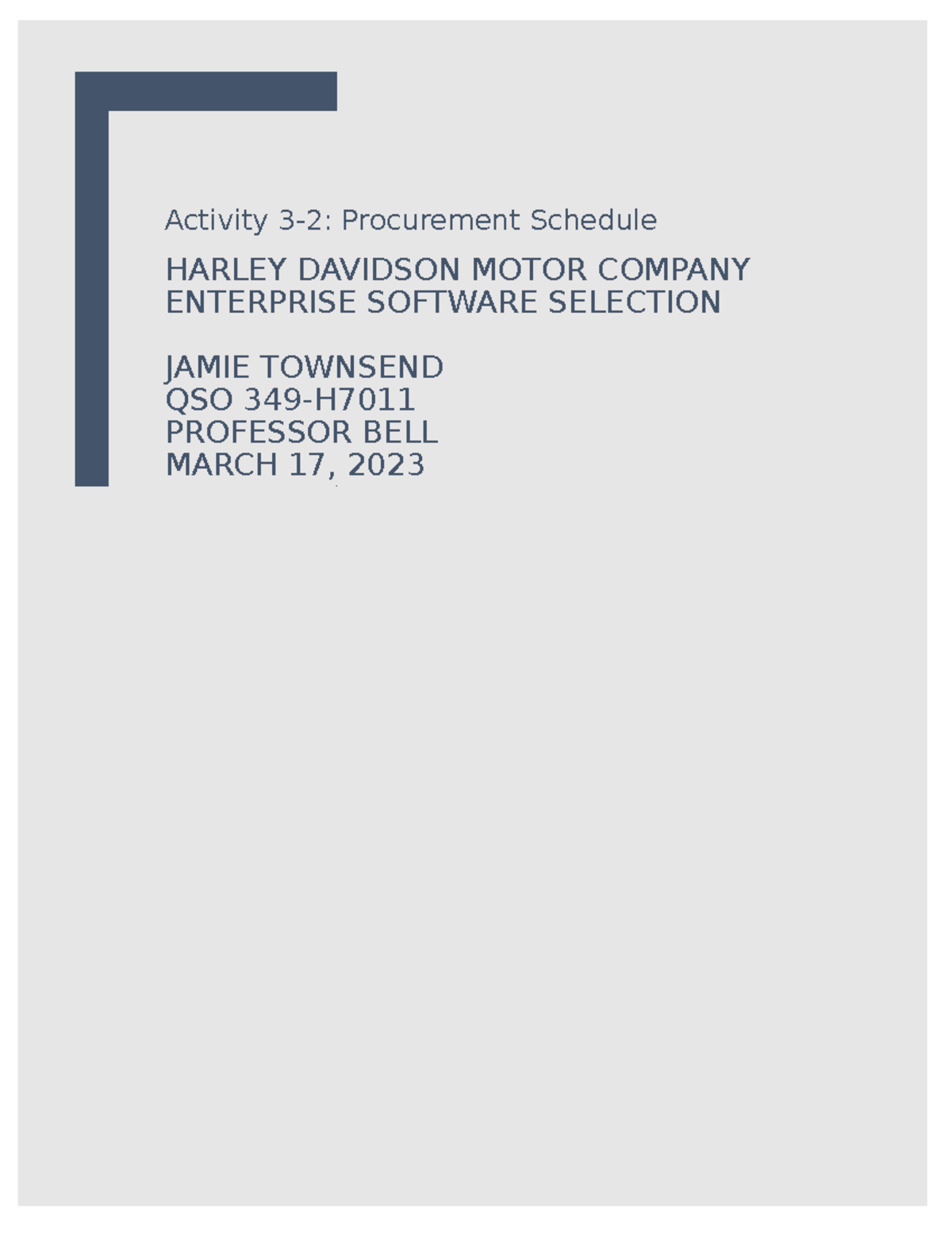 3-2 Activity Procurement Schedule - Activity 3-2: Procurement Schedule ...