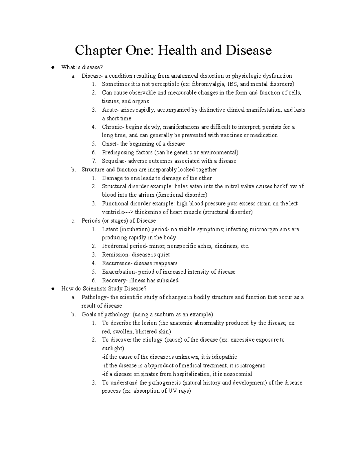 Pathophysiology Notes - Chapter One: Health and Disease What is disease ...