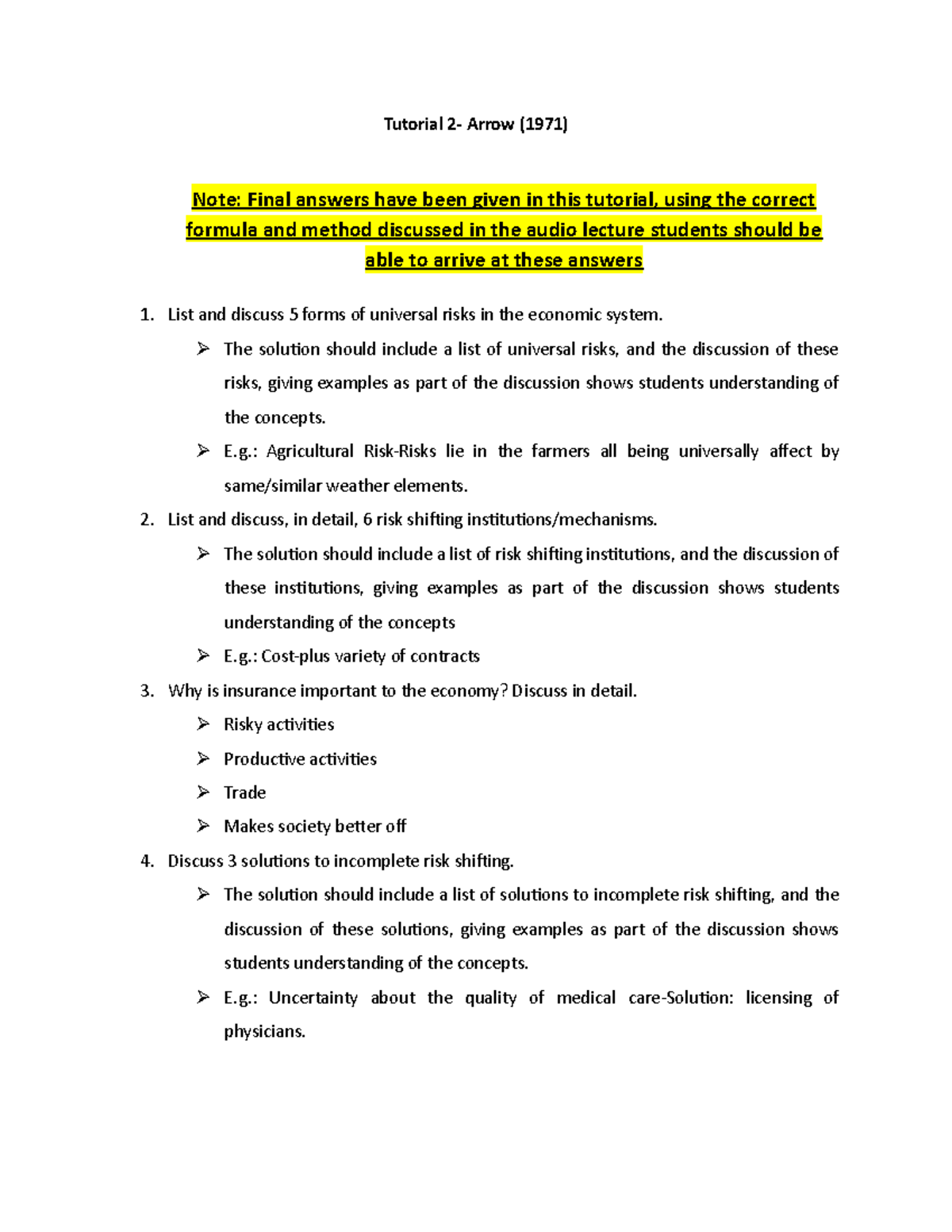 Tutorial 2-Brief Solution - Tutorial 2- Arrow (1971) Note: Final ...