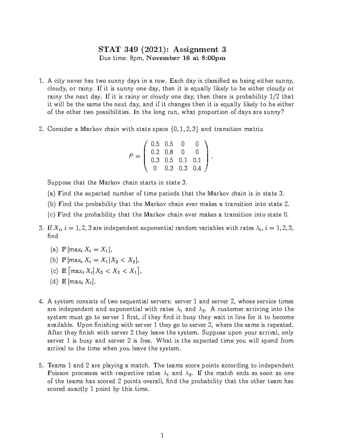 STAT 349 Assignment 3 2021 - STAT 349 (2021): Assignment 3 Due time: 8pm,November 16 at 8:00pm A ...