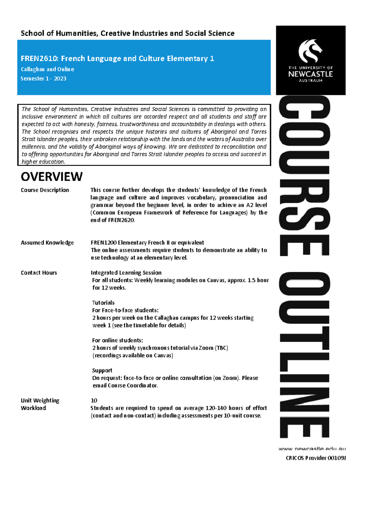 0.0 FREN2610 Course Outline Sem 1 2023 Final - School of Humanities ...