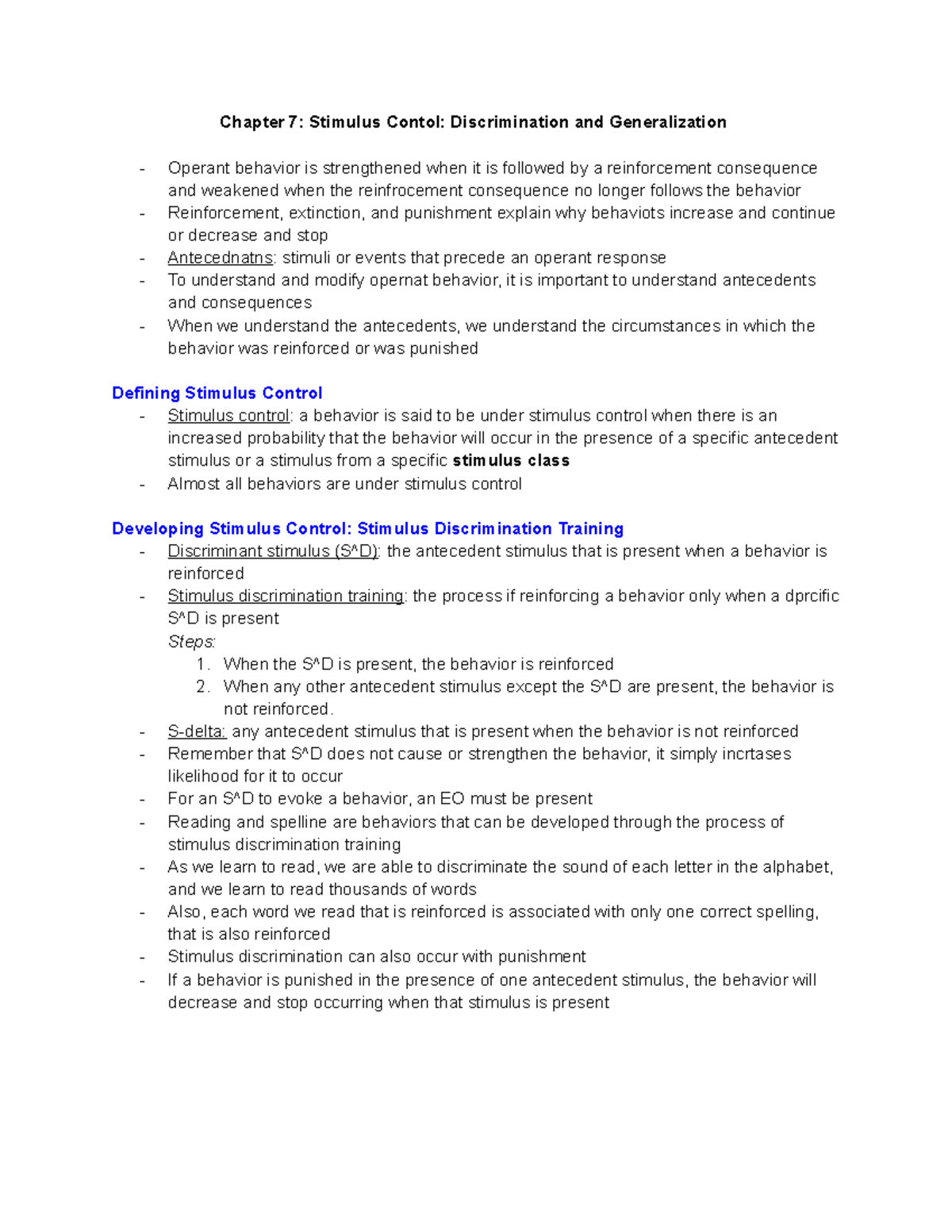 Chapter 7 Textbook - Chapter 7: Stimulus Contol: Discrimination and ...