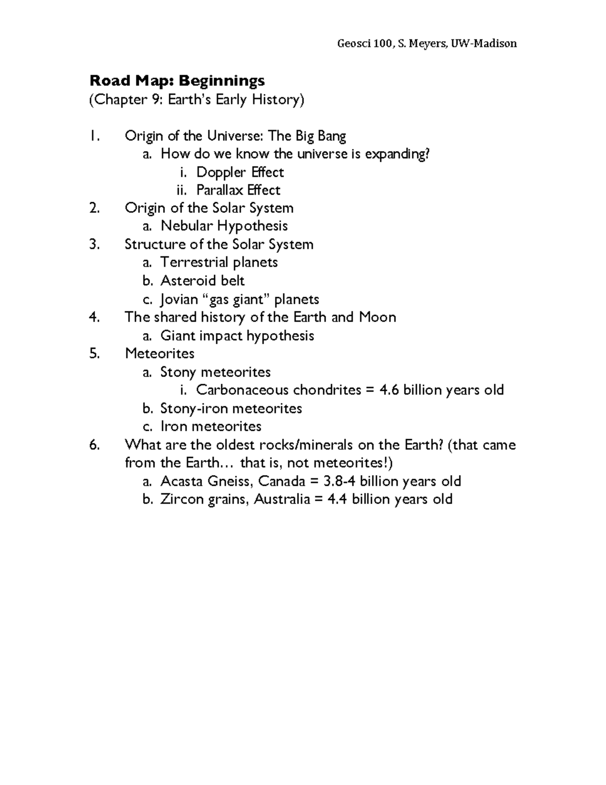 Geosci 100 Road Map 10 - Summary Geology - Geosci 100, S. Meyers, UW ...