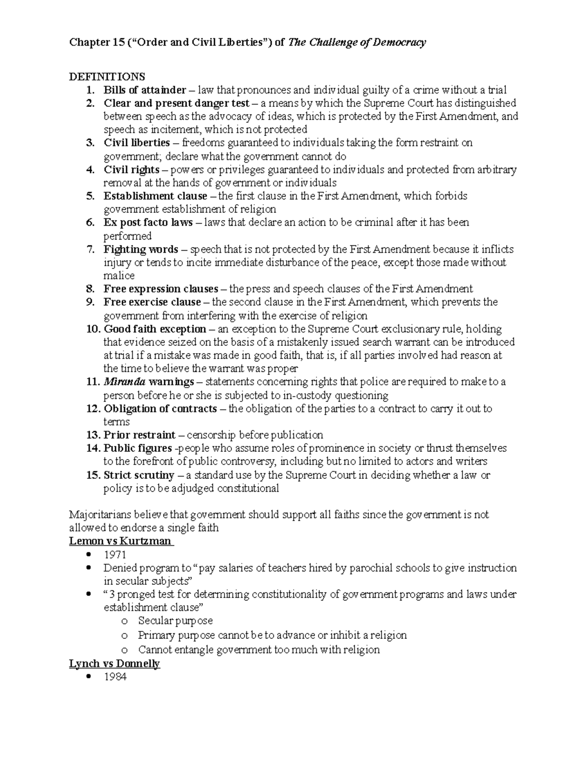 Chapter 15 order and civil liberties - Chapter 15 (“Order and Civil ...