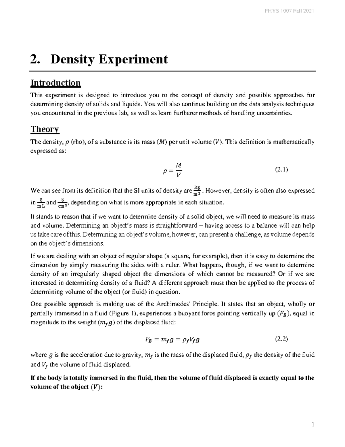 Density Manual - Hi hi hi hi hi gshh - 2. Density Experiment ...