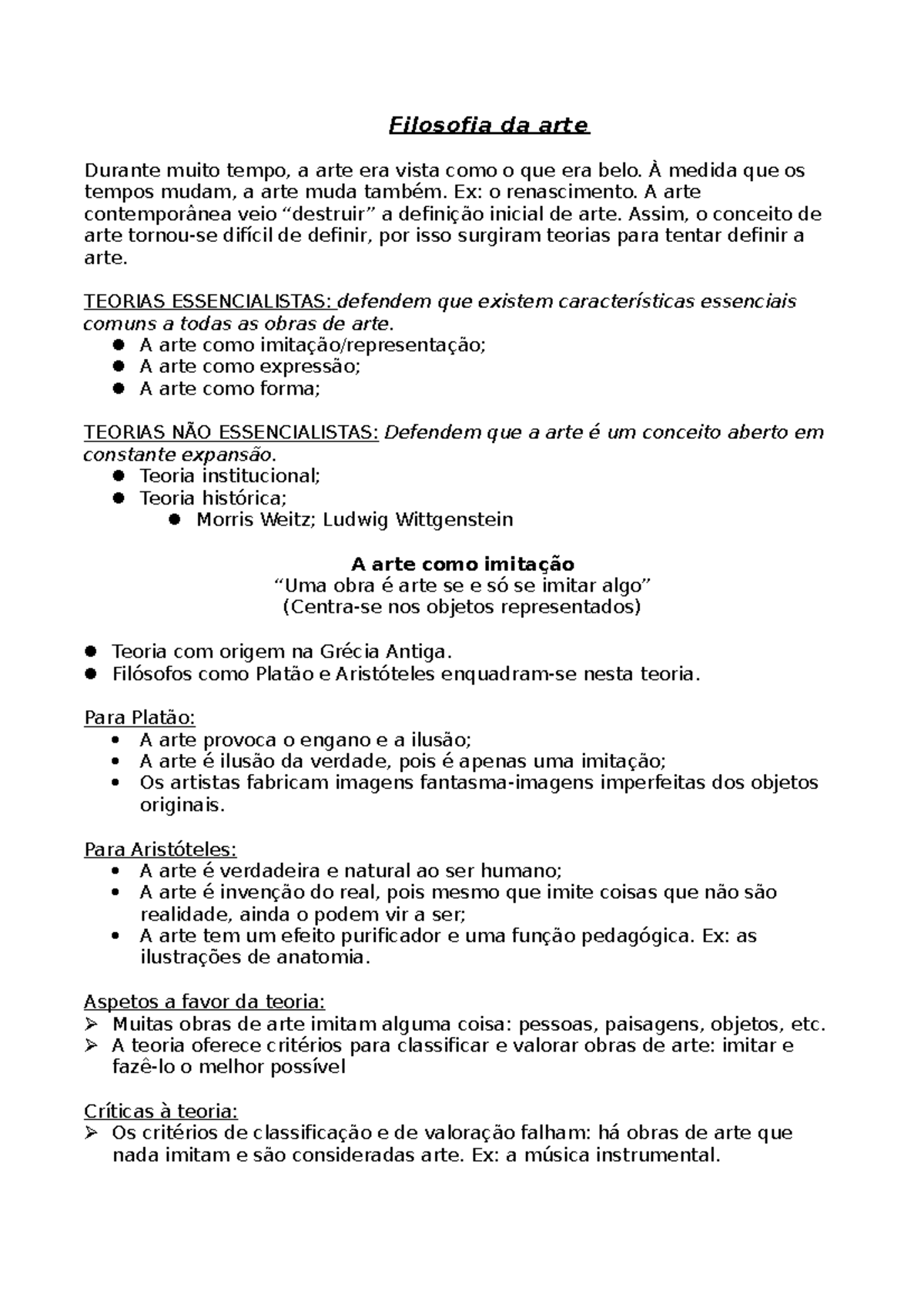 Filosofia Da Arte Resumo - FDPLEARN