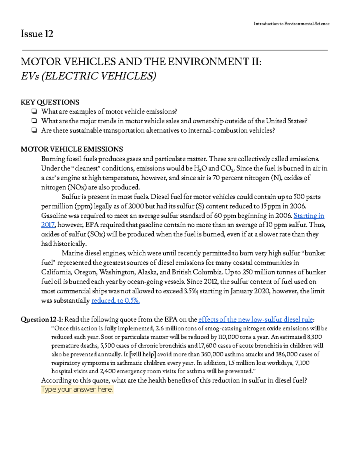 Issue 12 Motor Vehicles and the Environment II EVs (Electric Vehicles ...