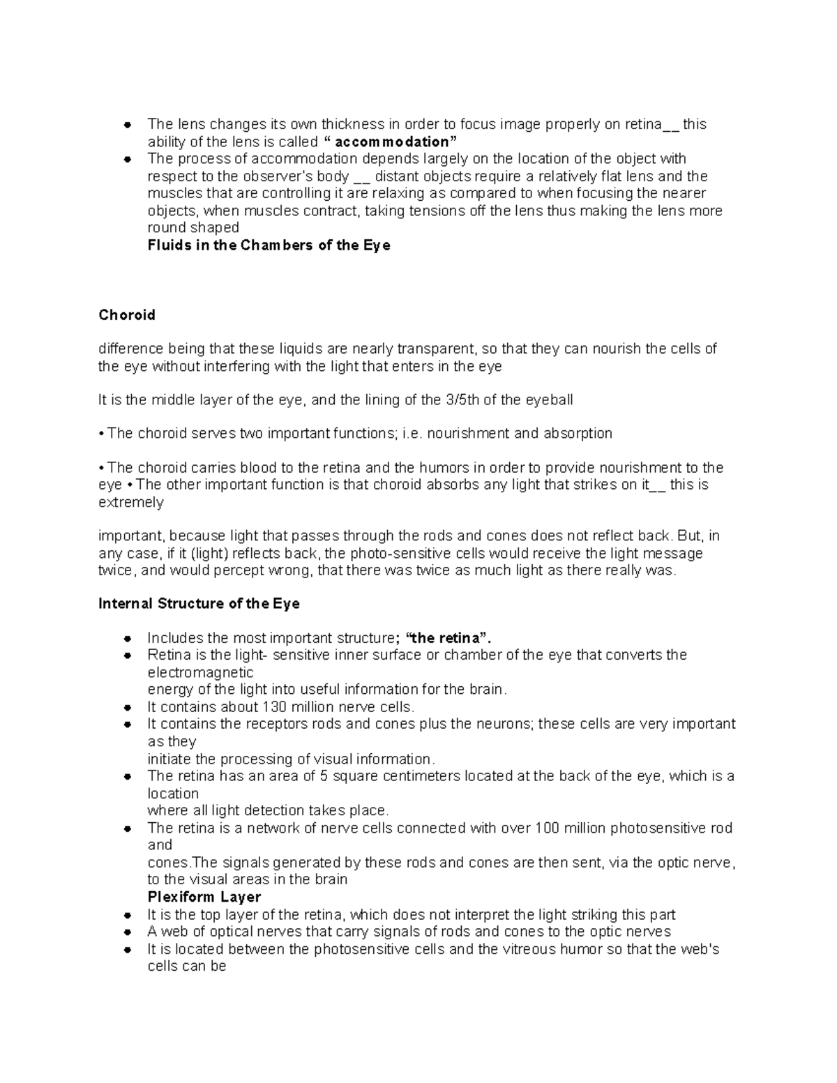 Psychology 101 notes - The lens changes its own thickness in order to ...
