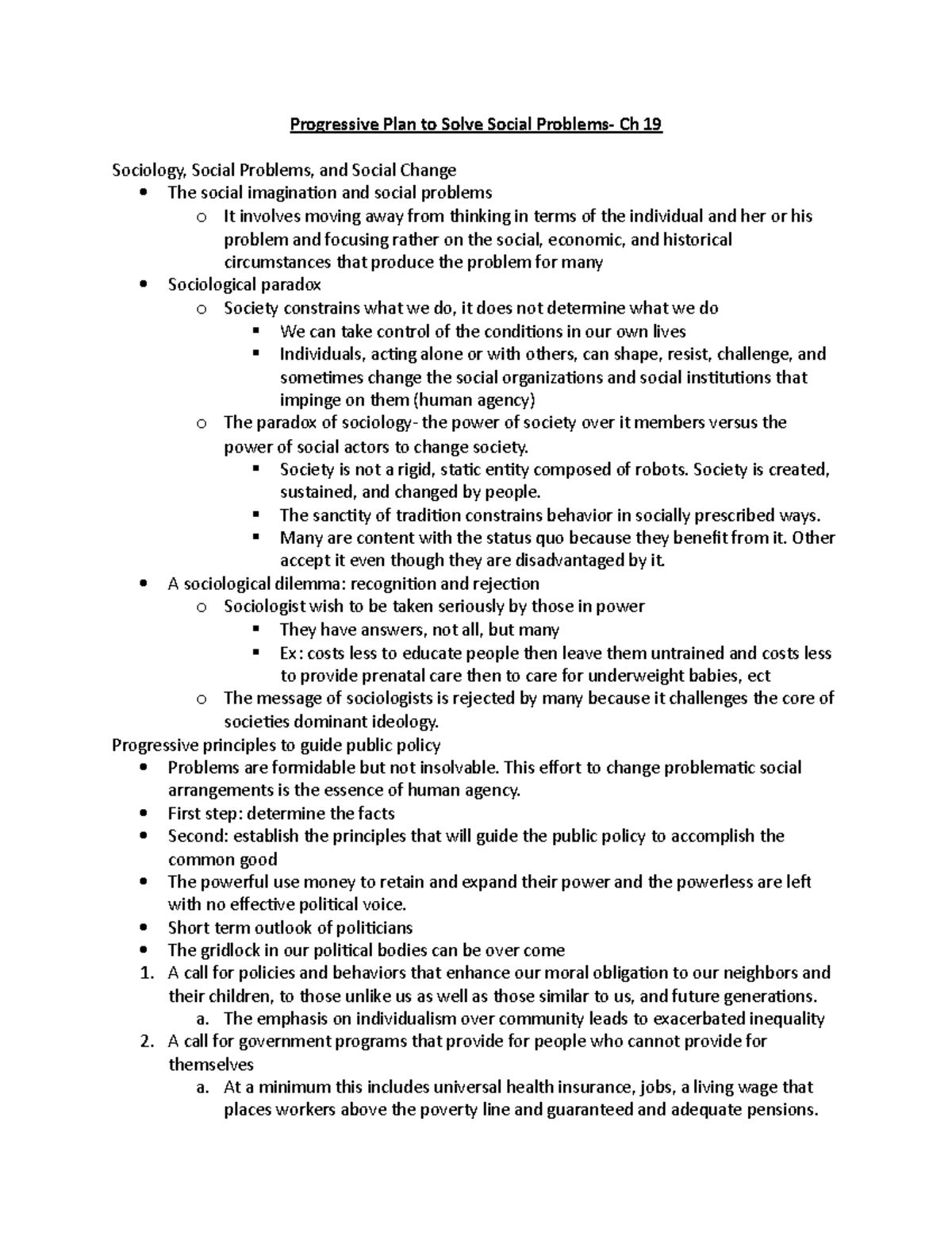 Ch 19 text - social problems text notes - Progressive Plan to Solve ...
