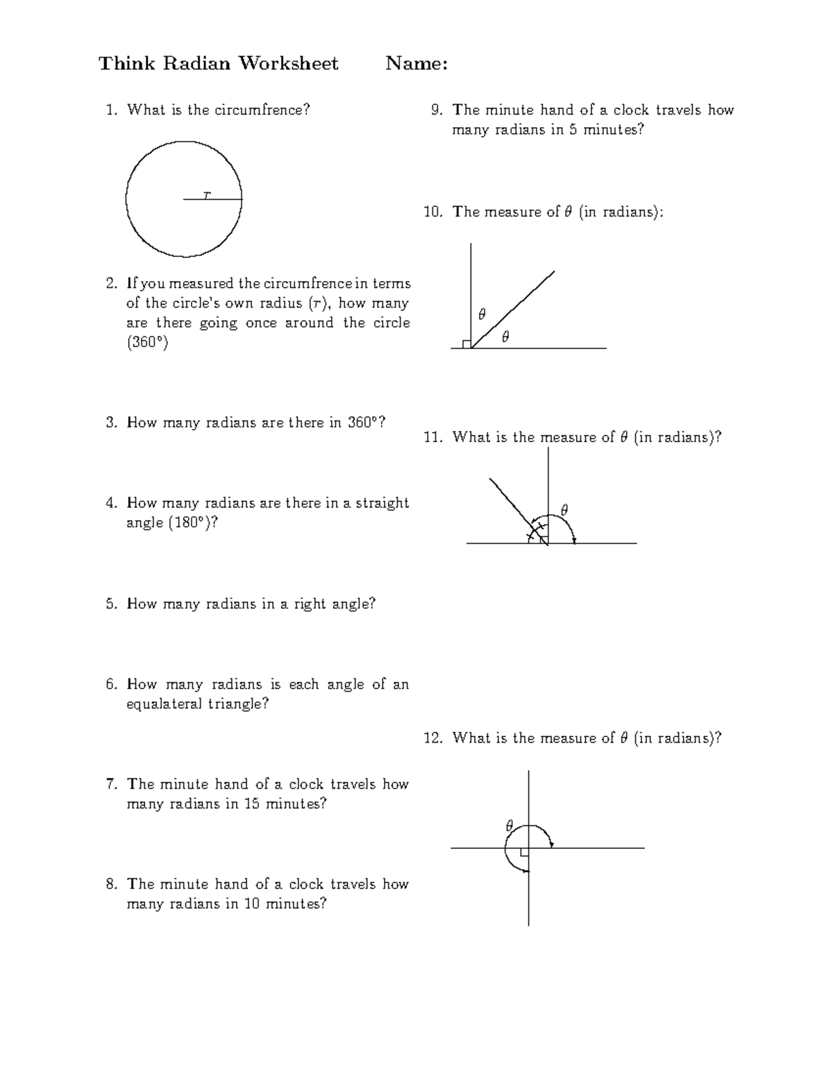 Tut 1 Radian worksheet 1 - Think Radian Worksheet Name: What is the ...