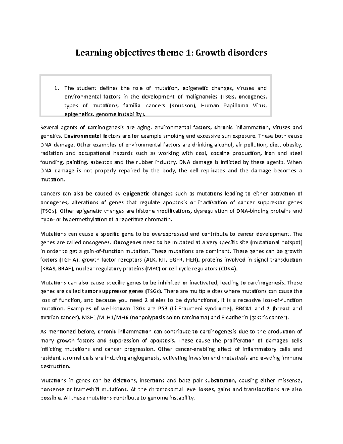 Learning objectives theme 1 MOD2 - Learning objectives theme 1: Growth ...