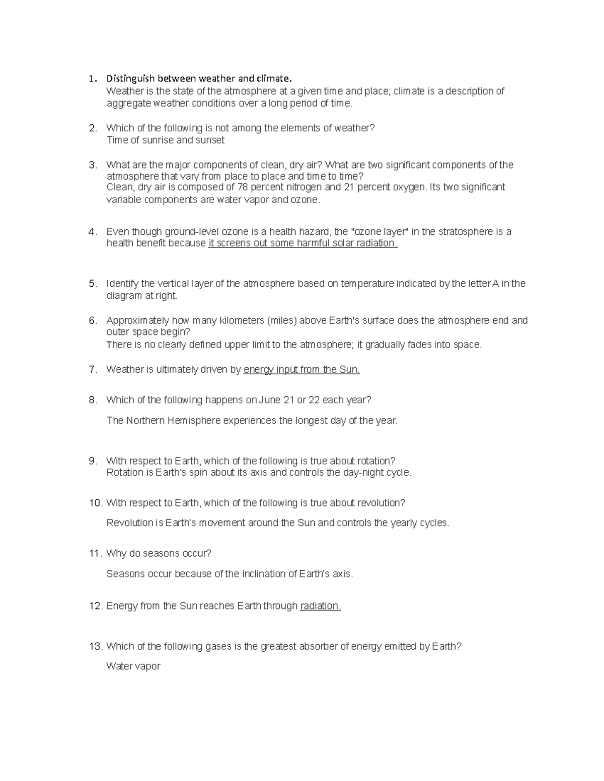 Geology test 4 units 11-13 - 1. Distinguish between weather and climate ...