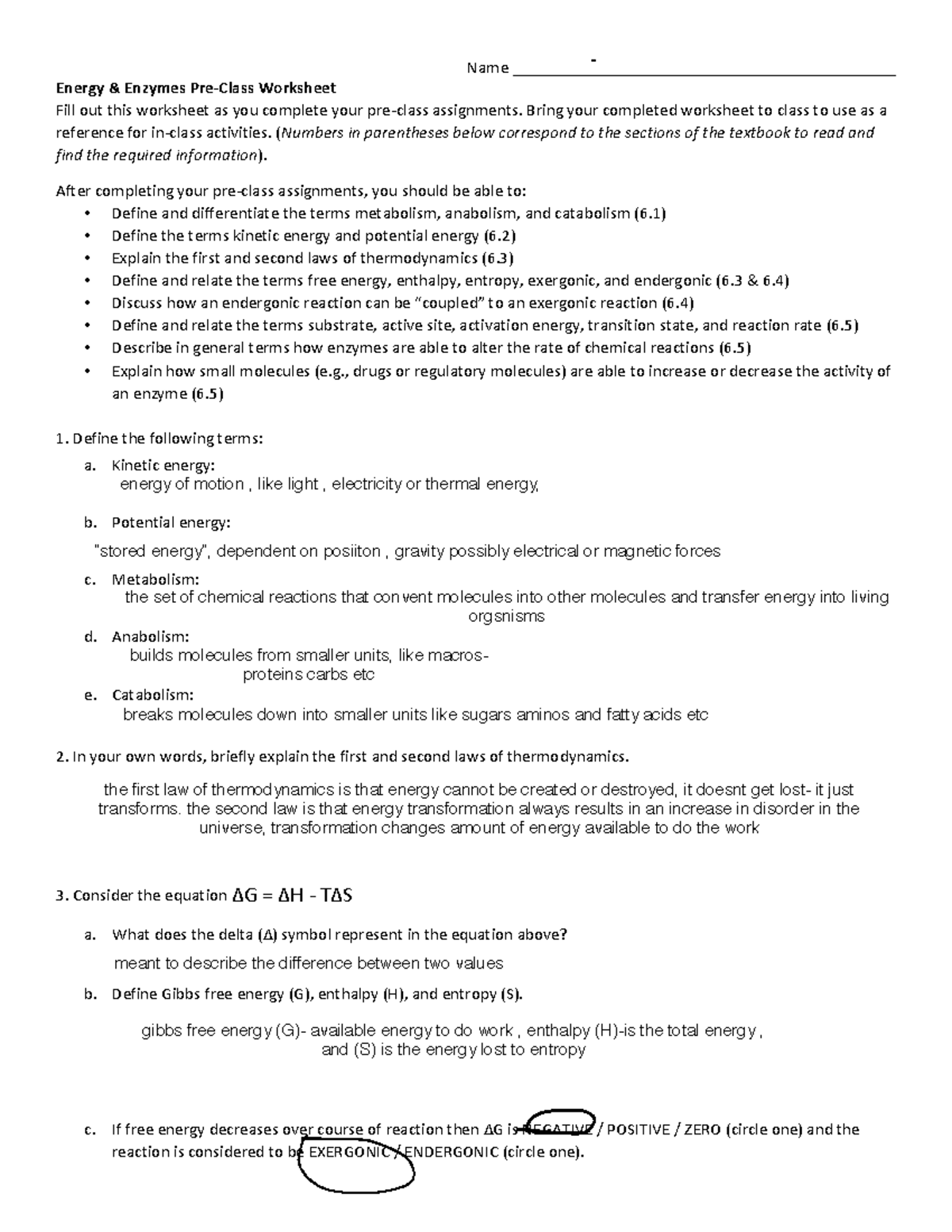 Week 3a Energy & Enzymes - Name ...