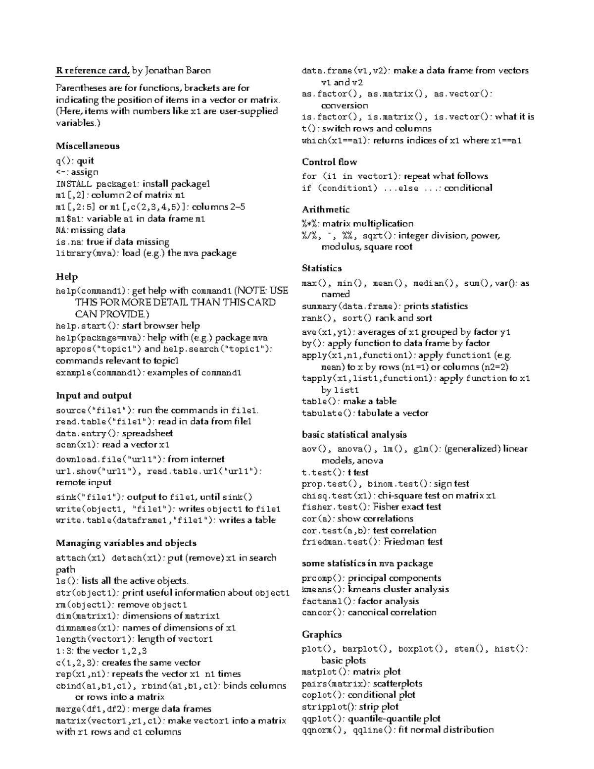 R Formelsammlung - Zusammenfassung Statistics - R reference card ...
