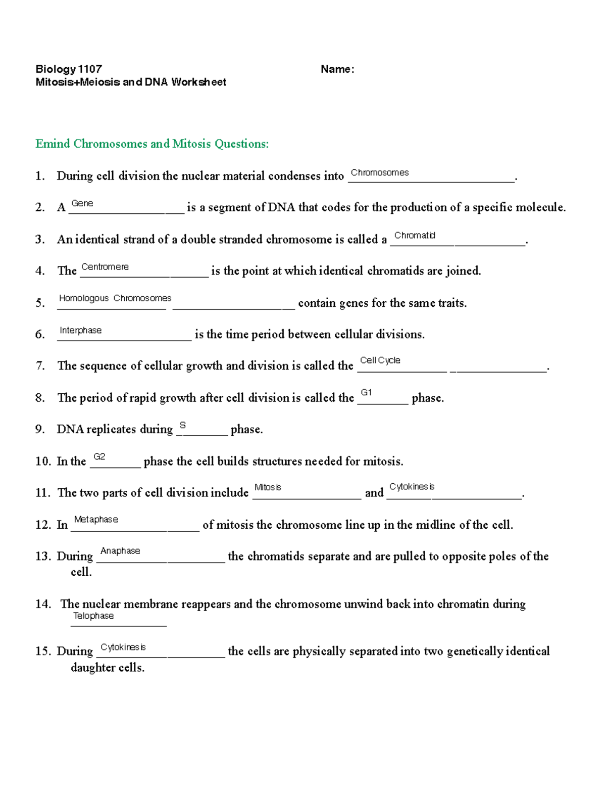 Mitosis:Meiosis and DNA Lab (03:15) - Biology 1107 Name: Mitosis ...