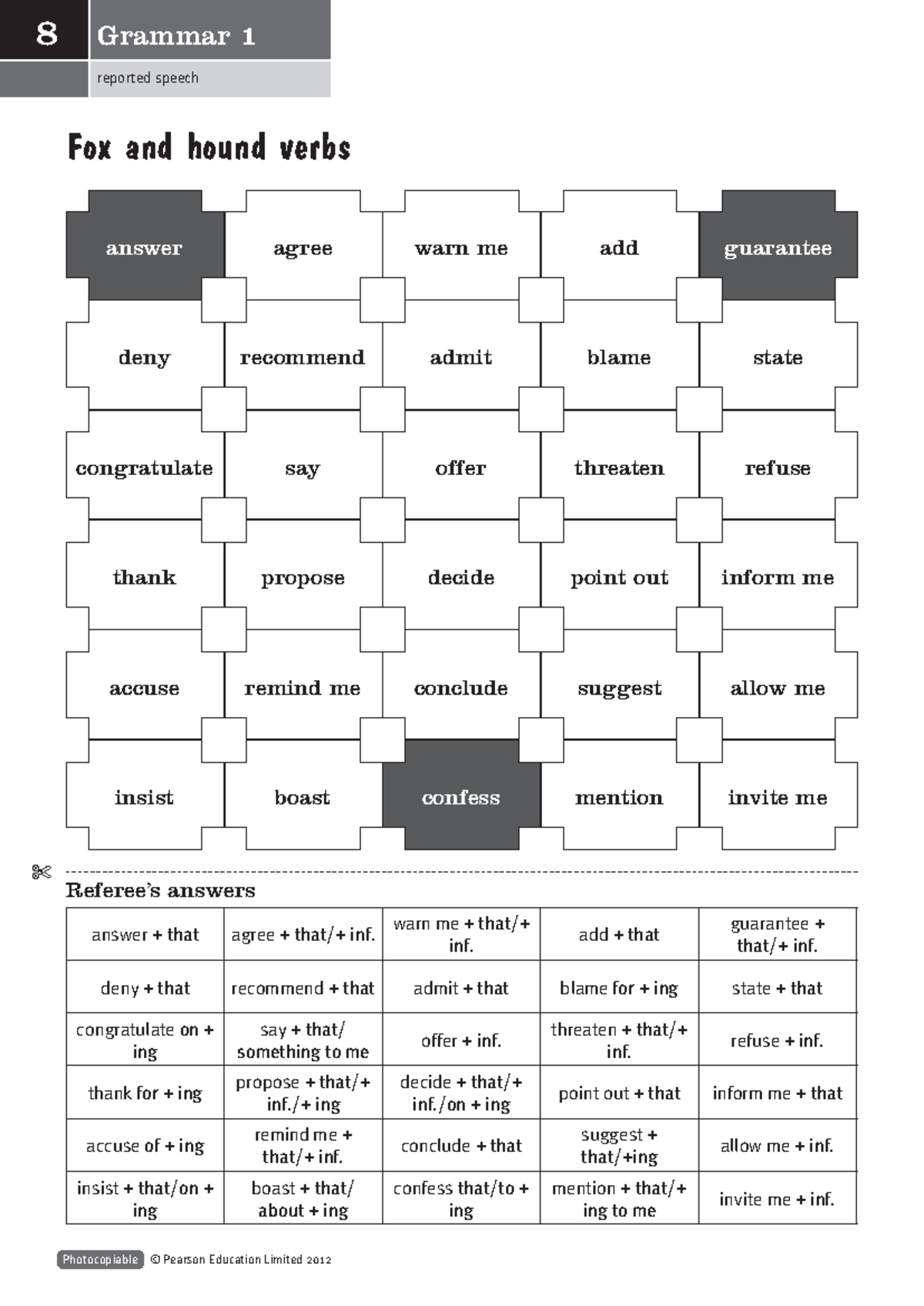 Board game - reported speech - fox & hound verbs - NTE A TB ...