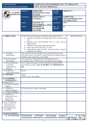 Computer Programming(.net Technology) - GRADE 11 & 12 DAILY LESSON LOG ...