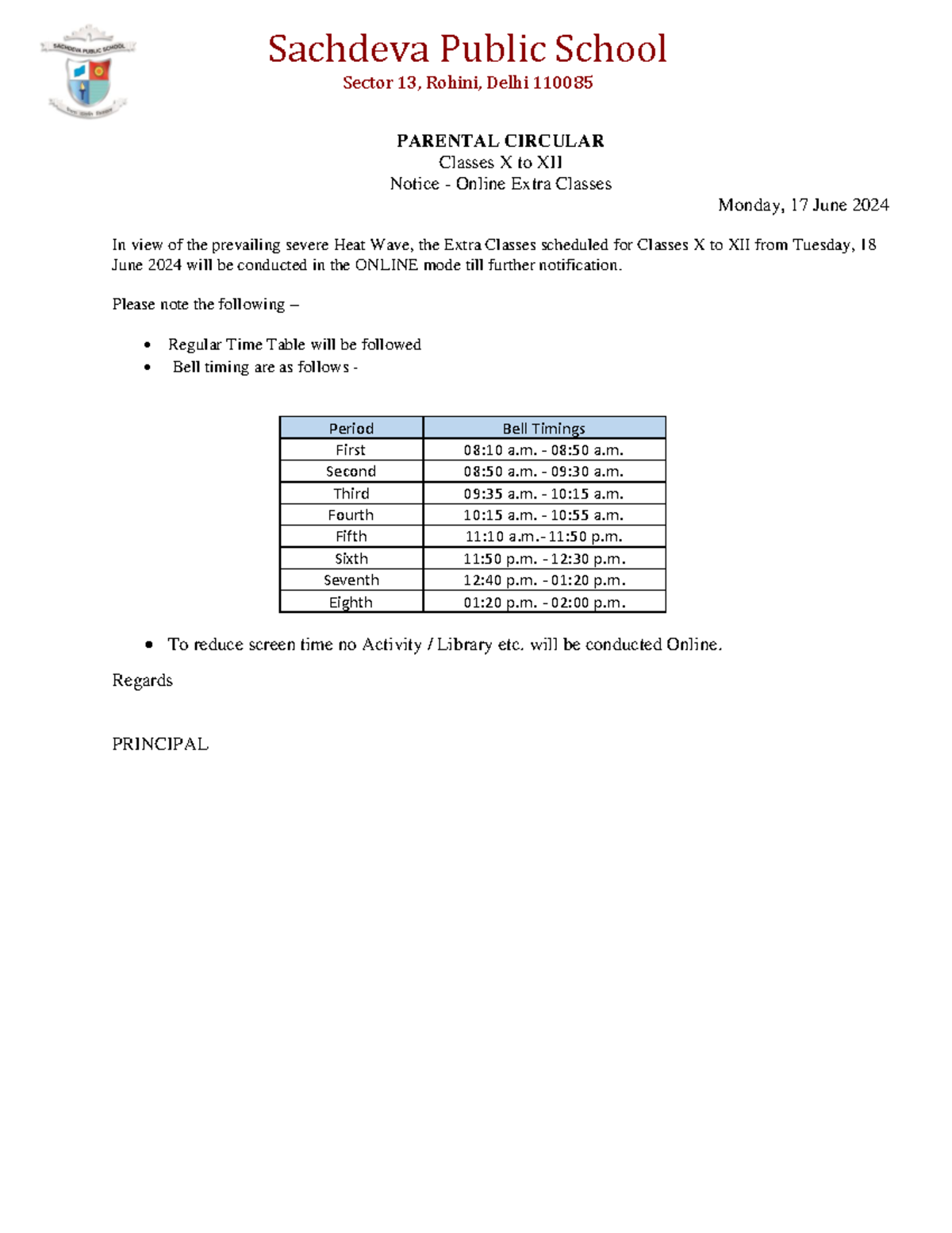 B11 Classes X to XII Notice Online Extra Classes - Sachdeva Public ...