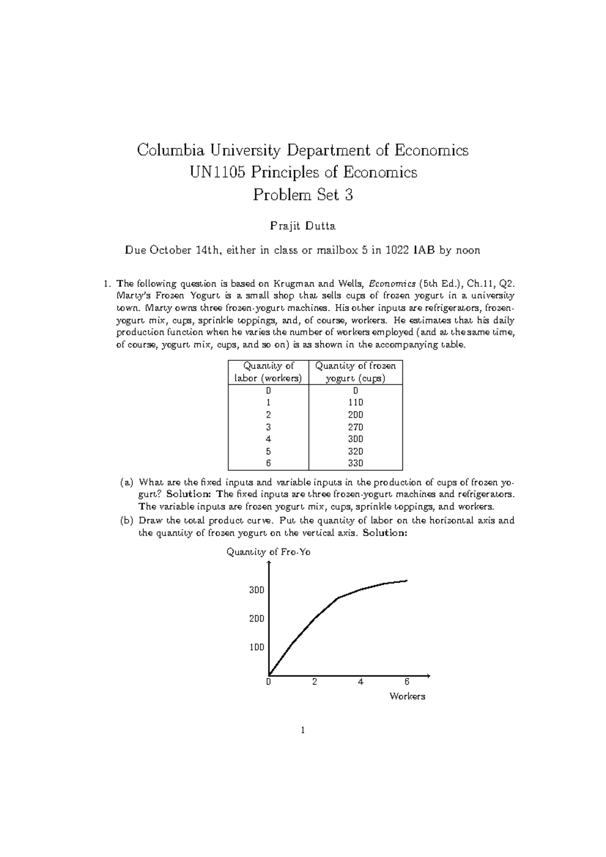 Problem Set 3 Solutions - Columbia University Department of Economics ...