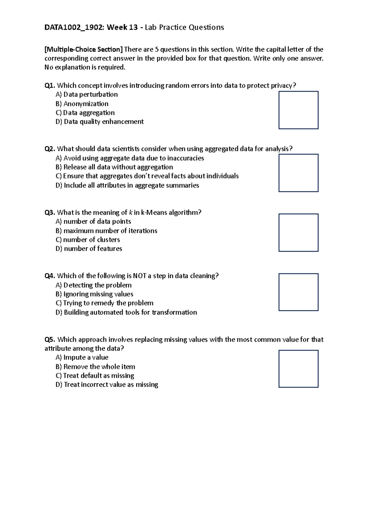 olet1634 unit outline for 2024, semester2 - DATA100 2 _1902: Week 13 ...