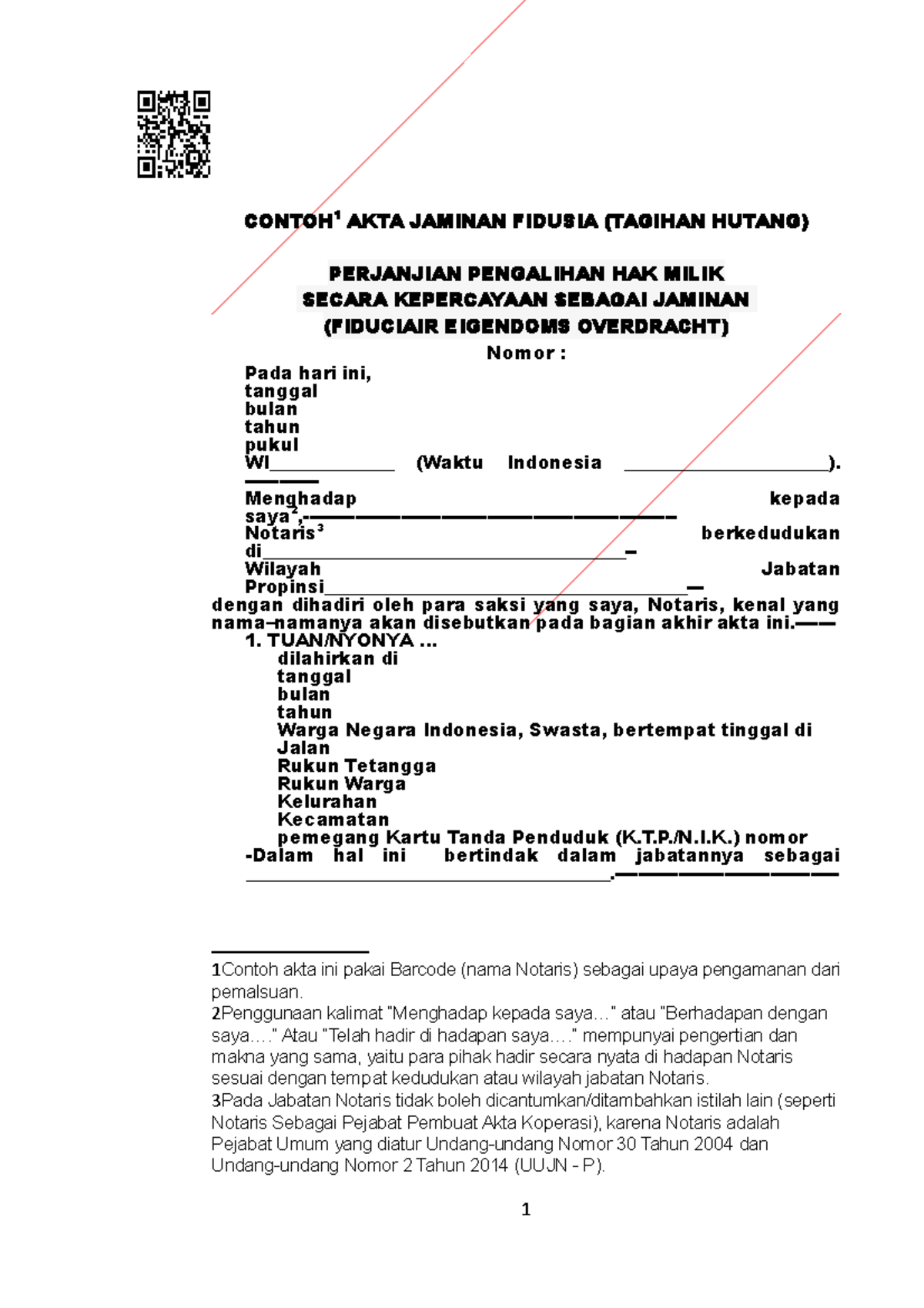 Contoh AKTA Fidusia Tagihan - CONTOH 1 AKTA JAMINAN FIDUSIA (TAGIHAN ...