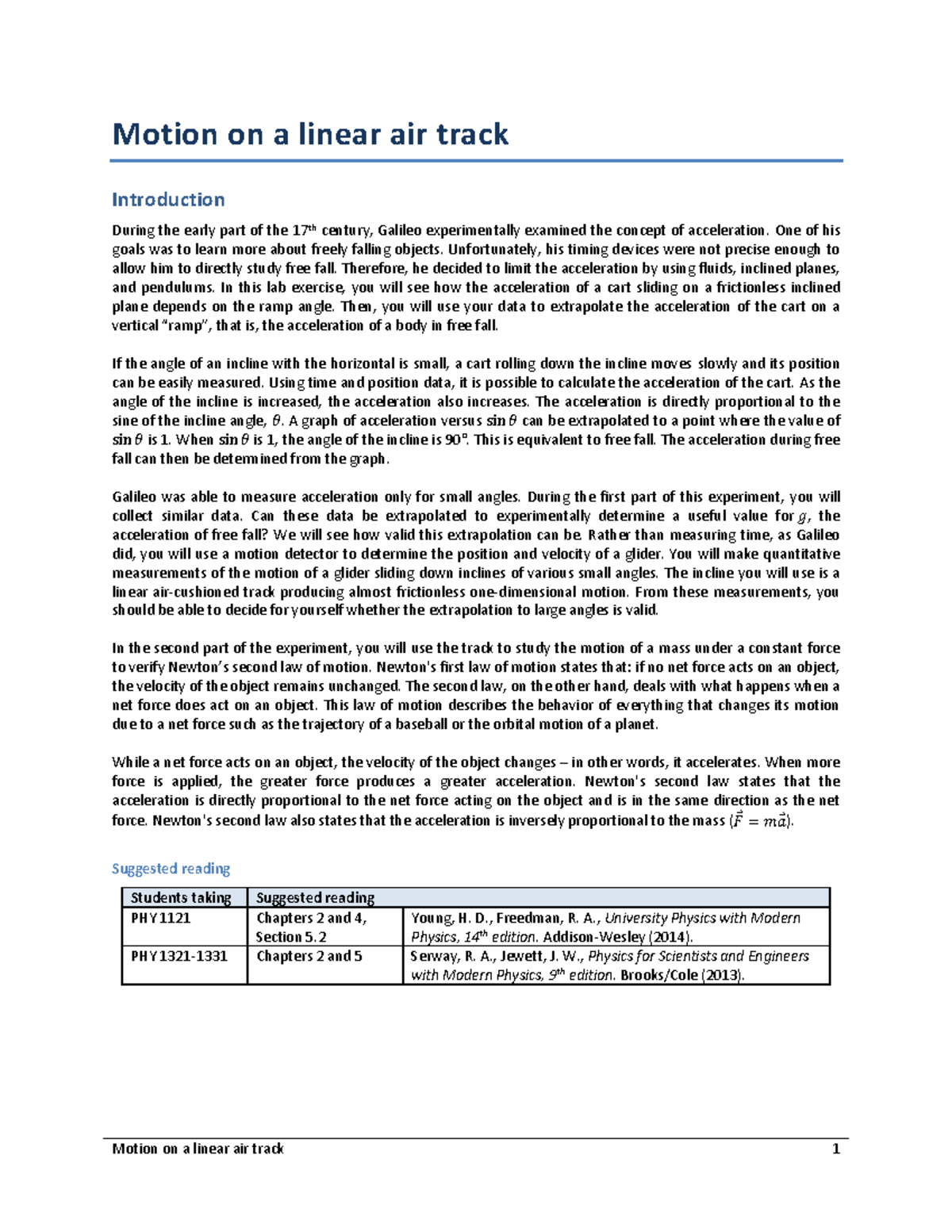 Manual of Motion on a linear air track - Motion on a linear air track ...