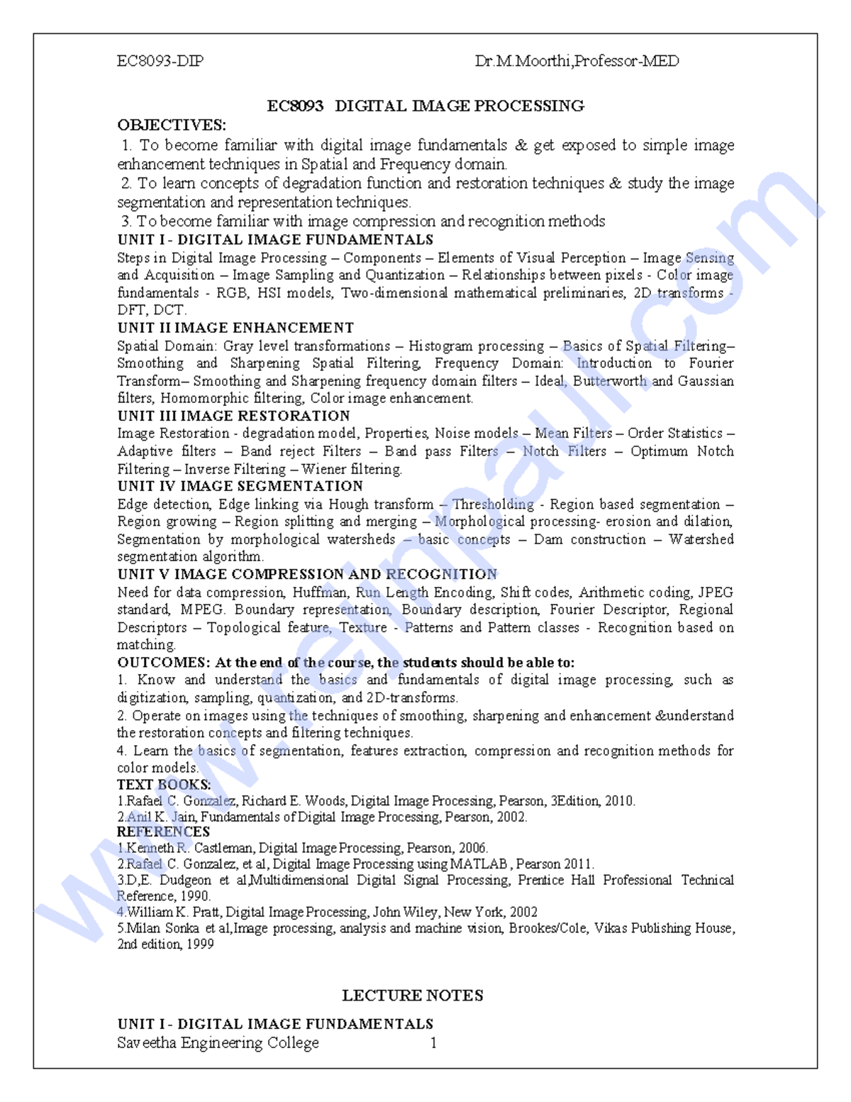 EC8093+DIP+notes+qb+with+answers - EC8093 DIGITAL IMAGE PROCESSING ...