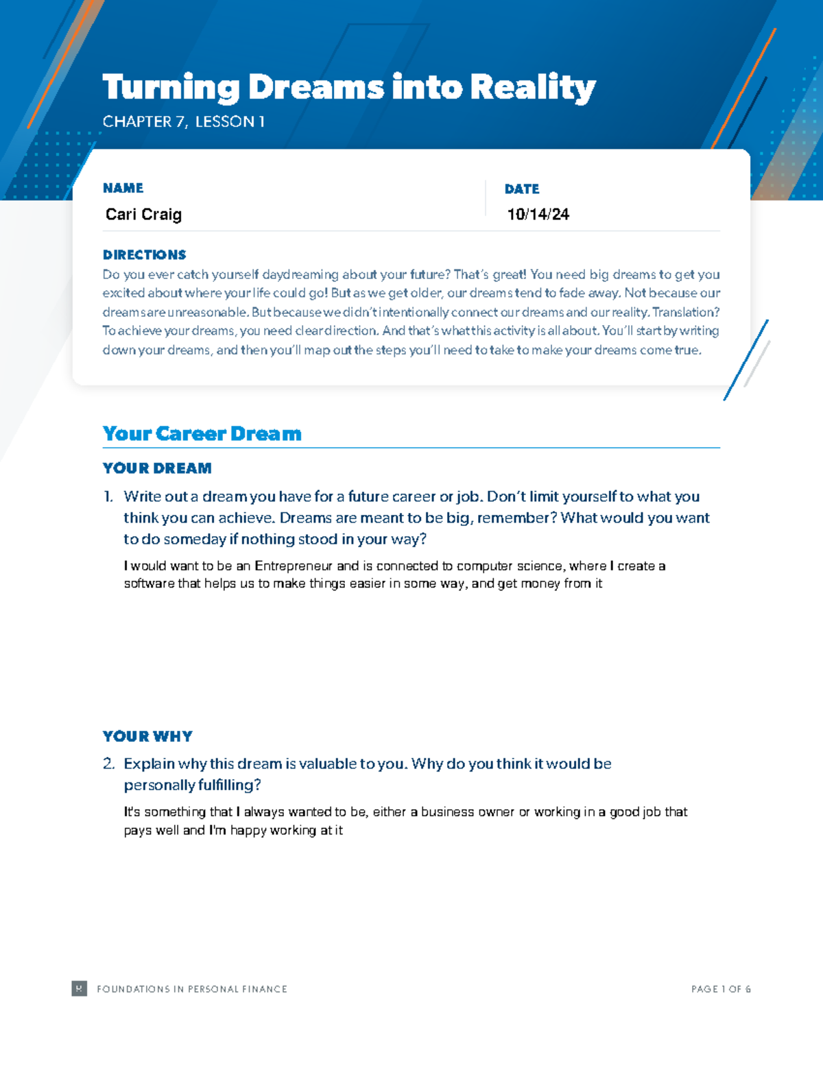 Ch 7 lesson 1 - free work - CHAPTER 7, LESSON 1 NAME DATE DIRECTIONS Do ...