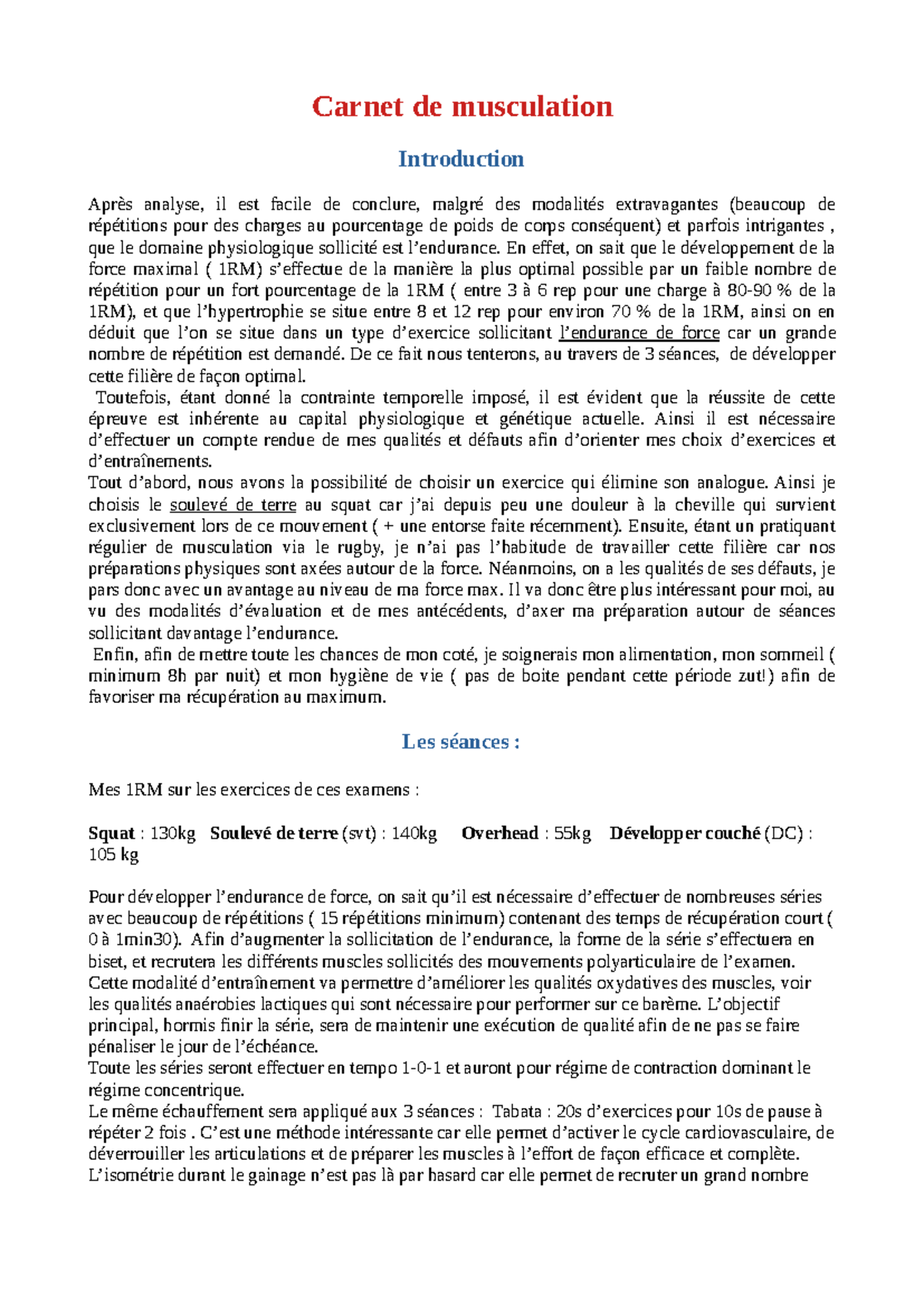 Carnet de musculation Studocu - Carnet de musculation Introduction ...