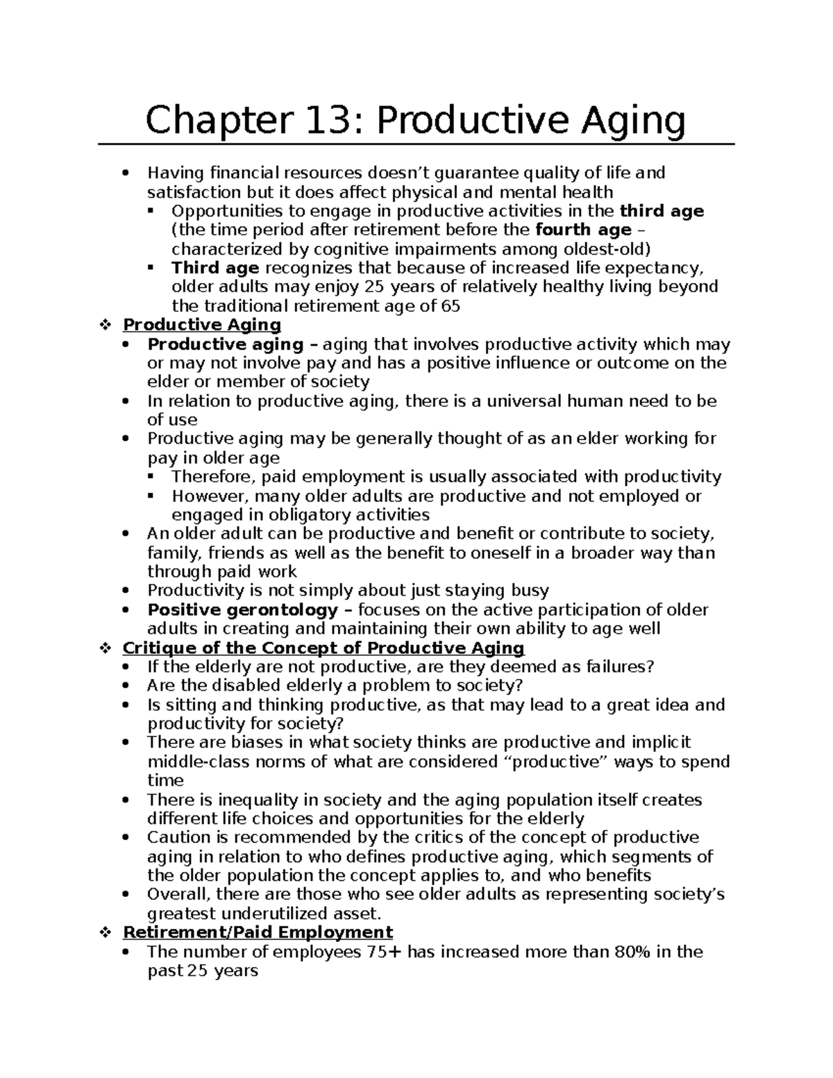 Chapter 13 notes - Productive aging - Chapter 13: Productive Aging ...