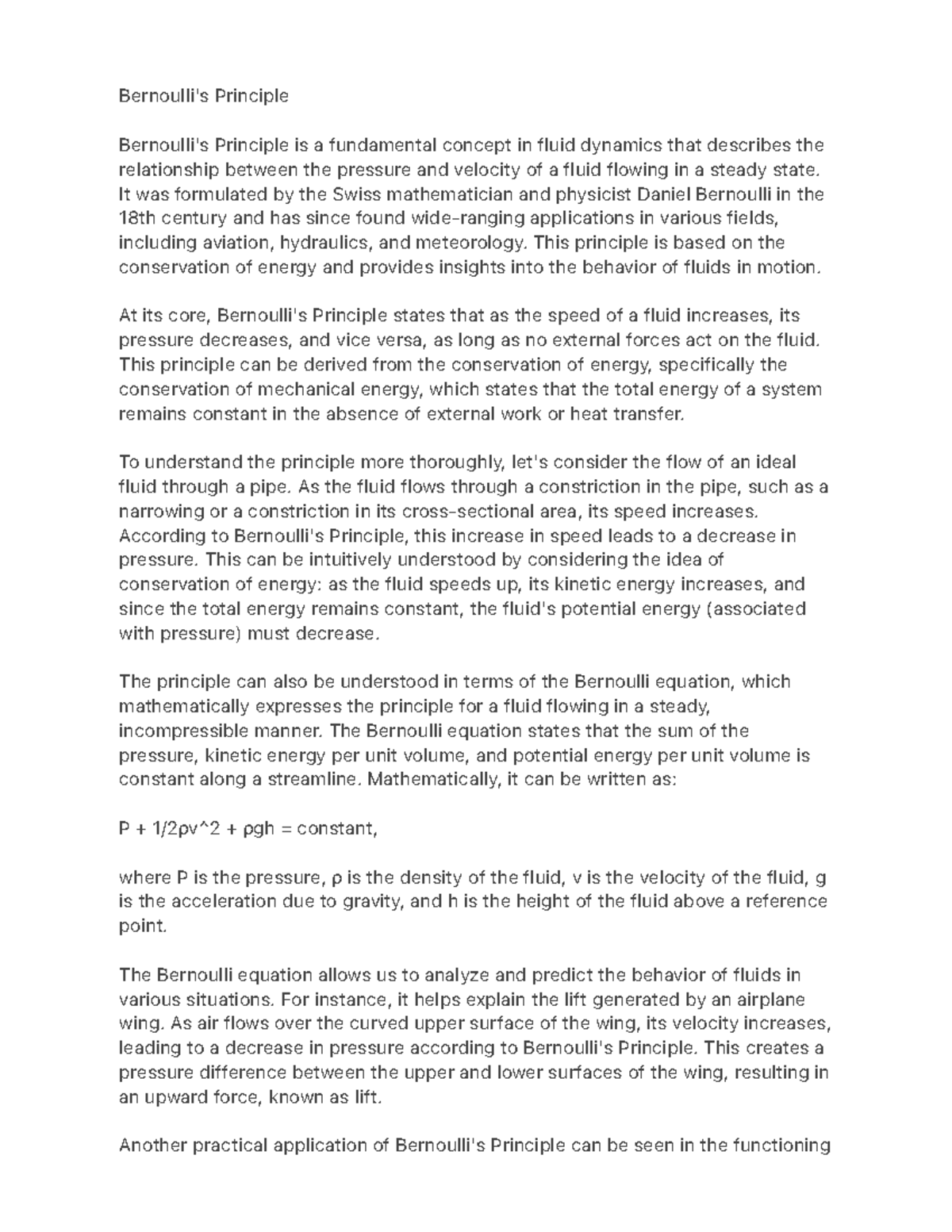 Principle in Fluid Dynamics: Relationship between Pressure and Velocity ...