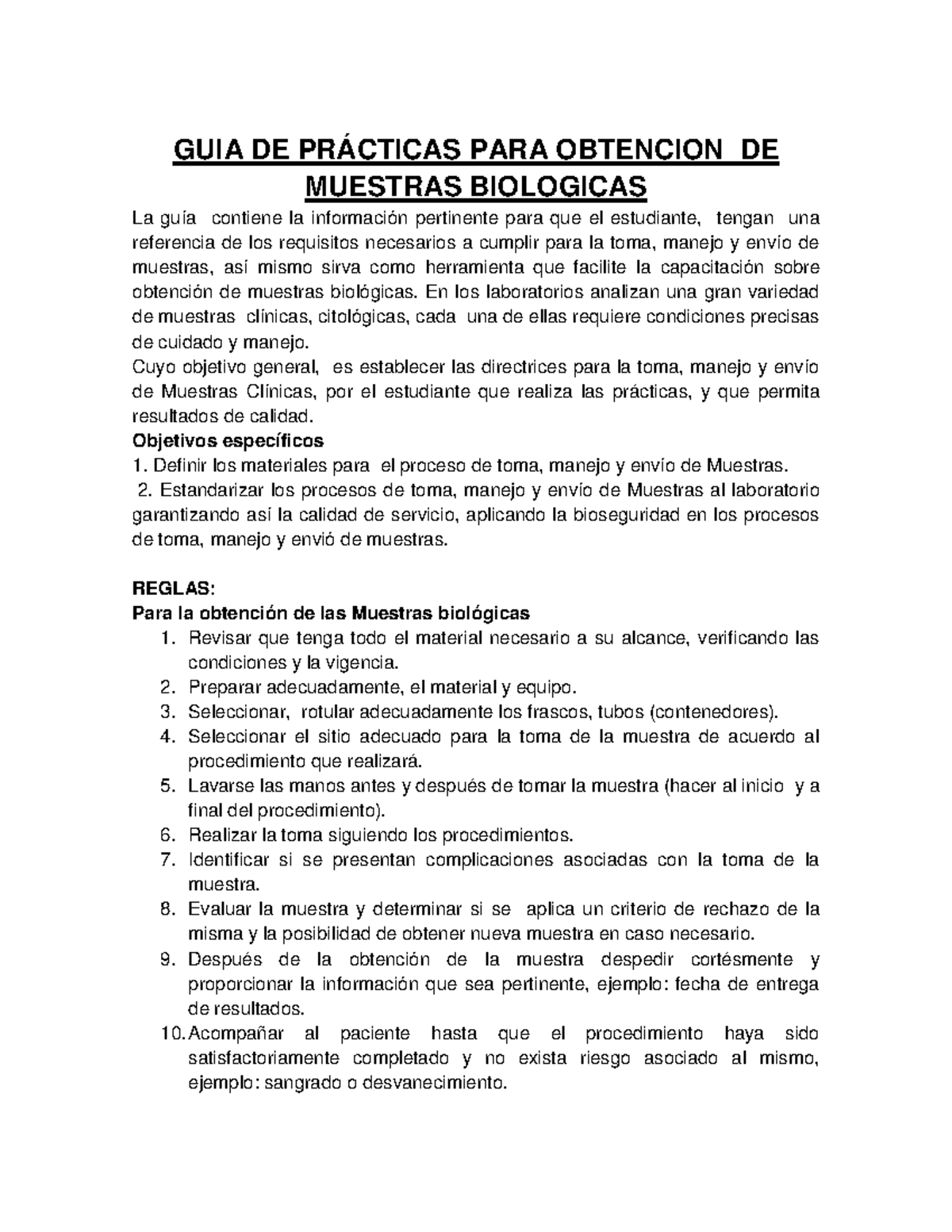 GUIA DE Prácticas DE Muestras Biologicas - GUIA DE PRÁCTICAS PARA ...
