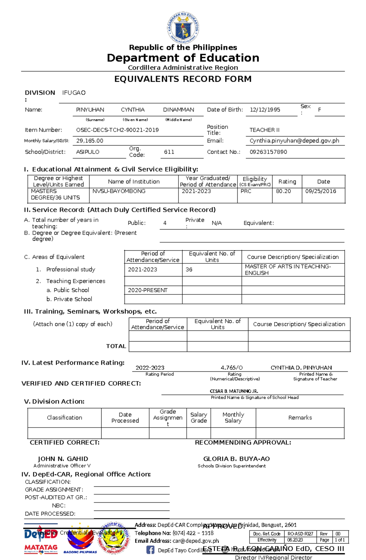 ERF FORM - ERF form is used by applicants for promotion - DepEd Tayo ...