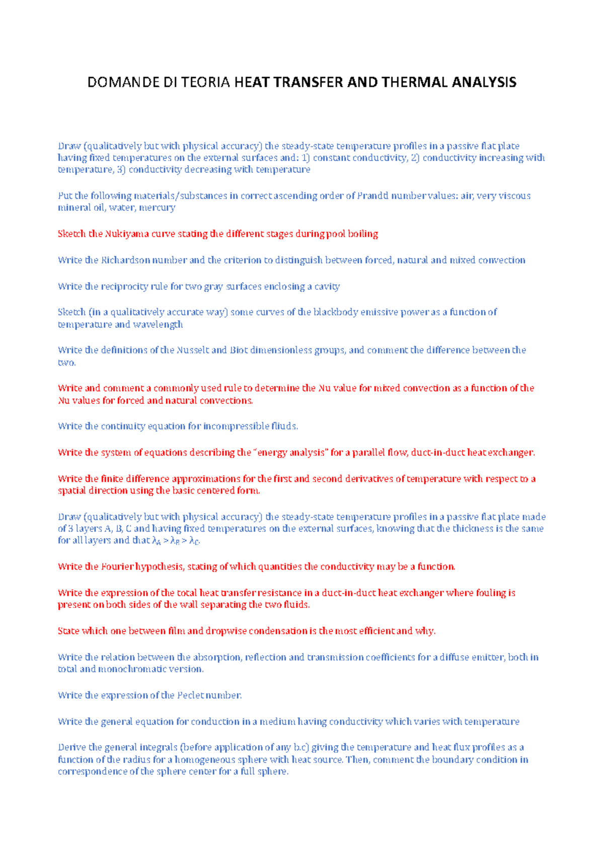 Domande di teoria ricorrenti con risposta - Heat transfer - Warning: TT: undefined function: 32 ...