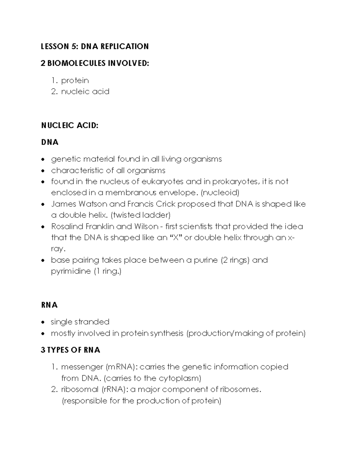 Lesson 5 - DNA Replication - LESSON 5: DNA REPLICATION 2 BIOMOLECULES ...