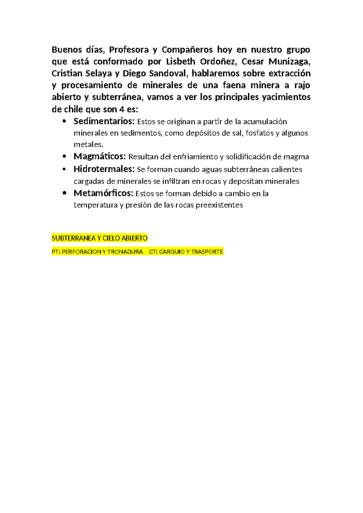 Presentacion - holh - Buenos días, Profesora y Compañeros hoy en ...