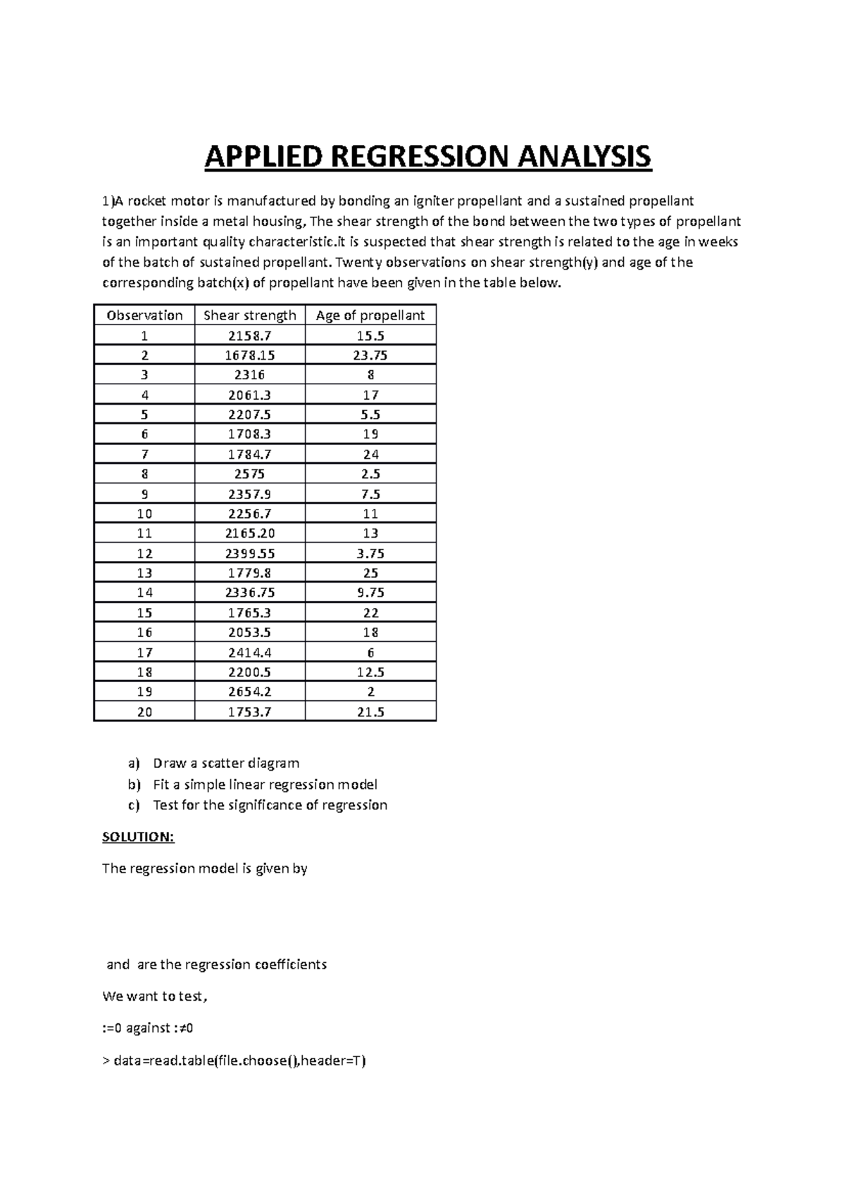 Applied Regression Analysis APPLIED REGRESSION ANALYSIS 1 A Rocket
