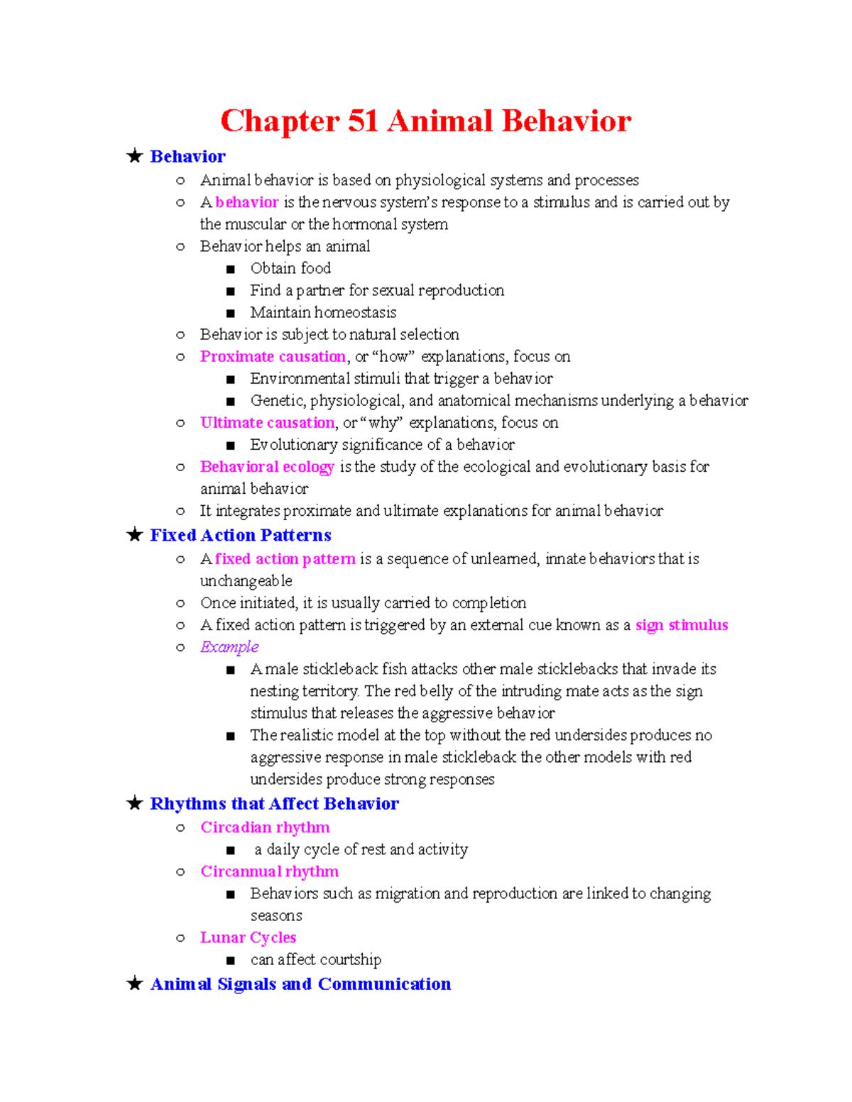 Bio 182 Chapter 51 Animal Behavior - Chapter 51 Animal Behavior ...
