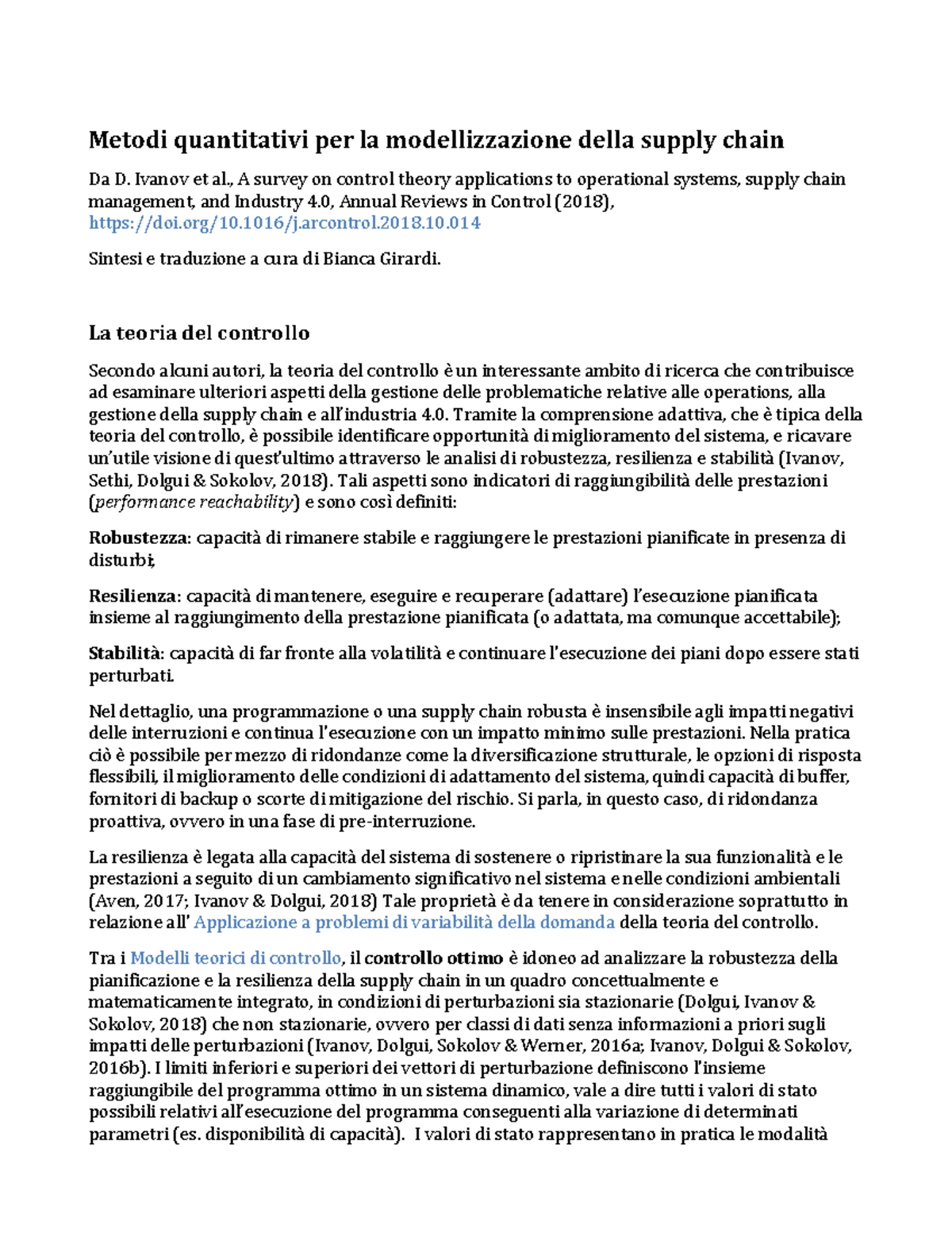 Metodi quantitativi per la modellizzazione della supply chain - Ivanov ...