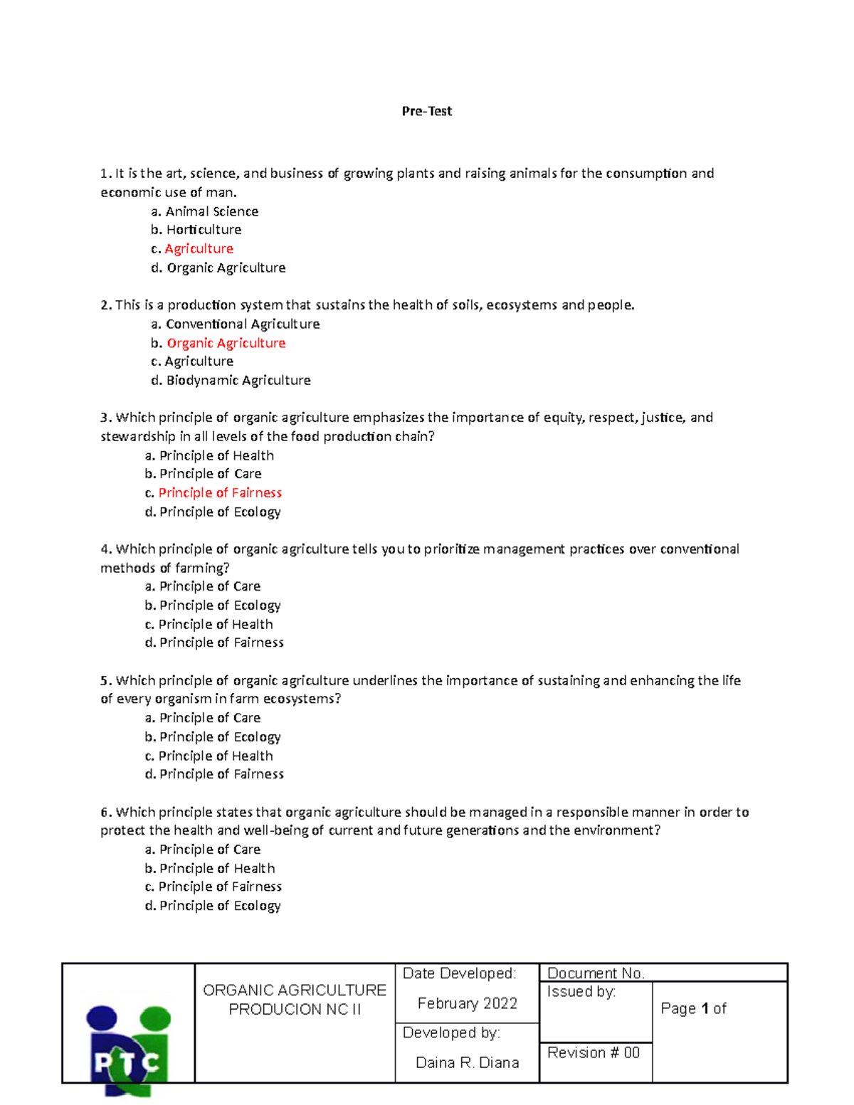 Introduction OAP - importance of growing vegetables - Pre-Test It is ...