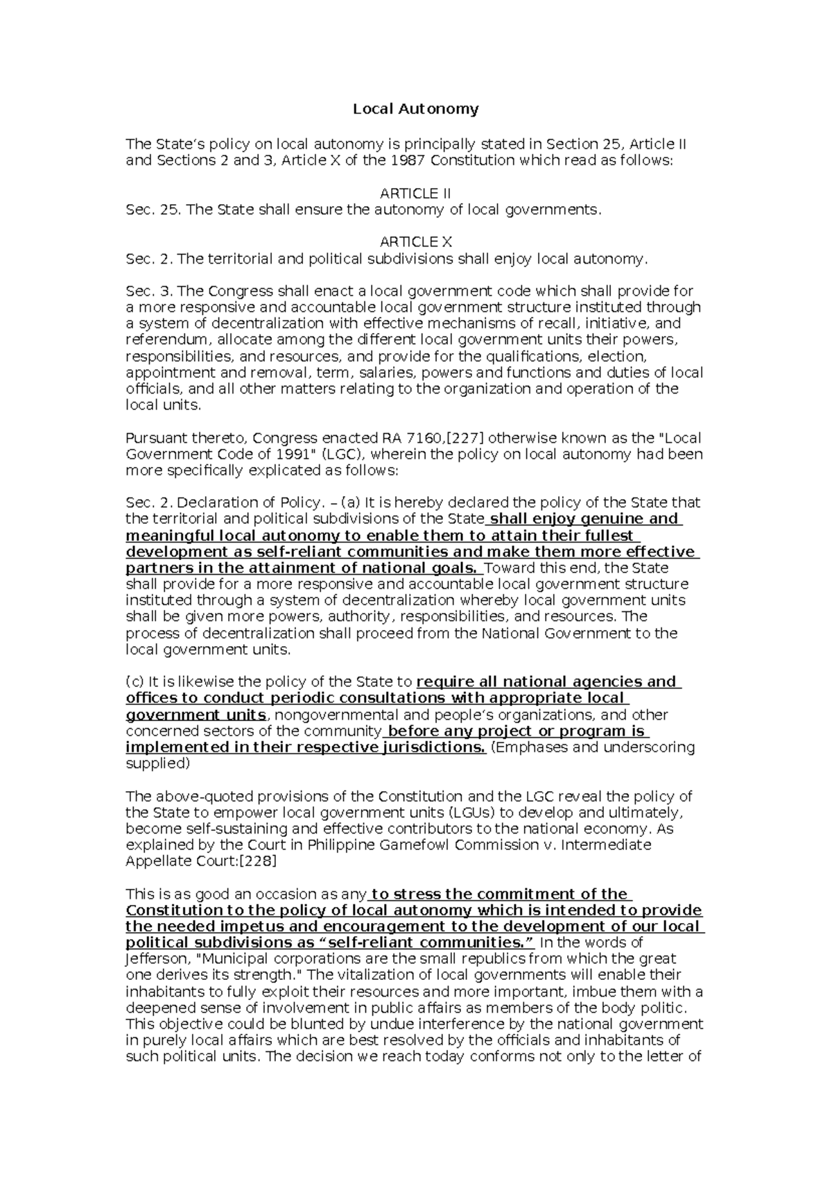 Local-Autonomy - For PA6 - Local Autonomy The State‘s policy on local ...