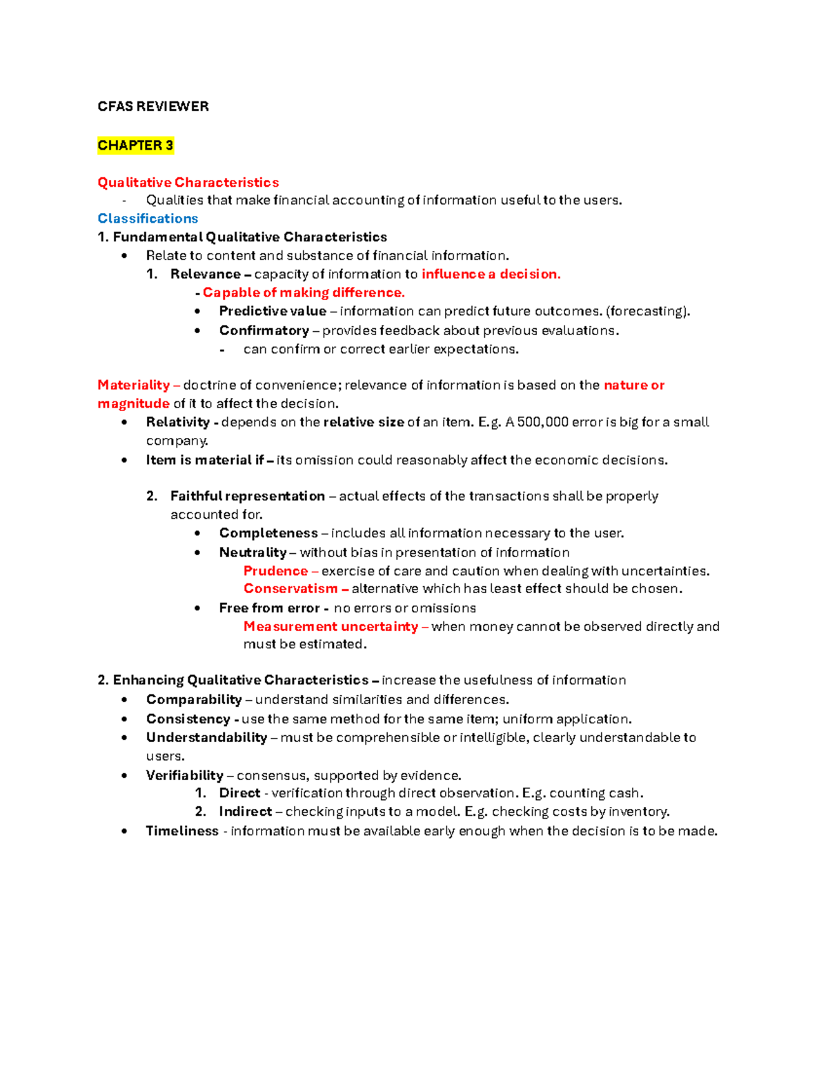 Chapter-3 - CFAS REVIEWER CHAPTER 3 Qualitative Characteristics - Qualities that make financial ...