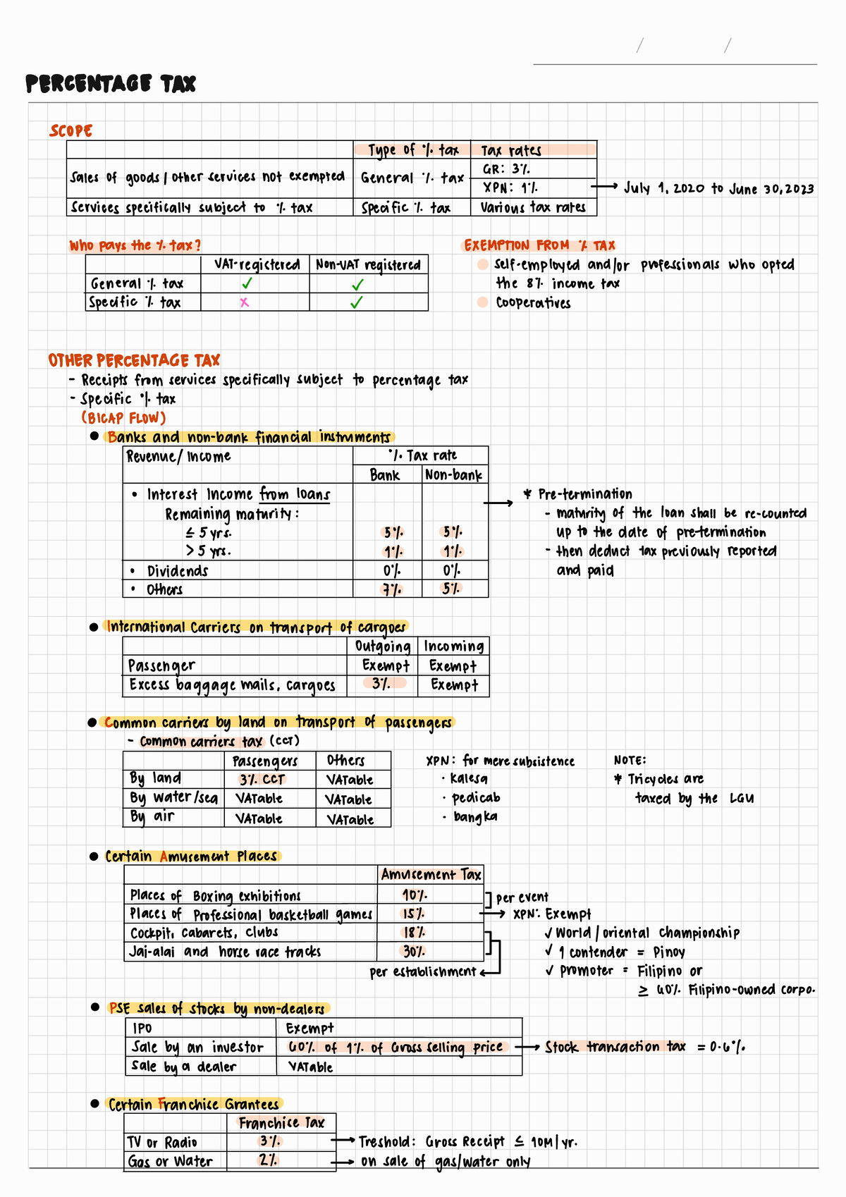 14 Percentage Tax - acct - PERCENTAGE TAX SCOPE Type of tax Tax rates ...