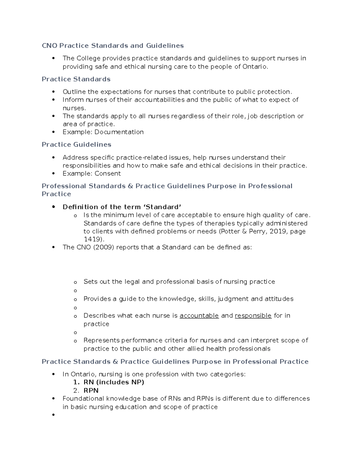 Week 1 Standards Notes - CNO Practice Standards and Guidelines The ...