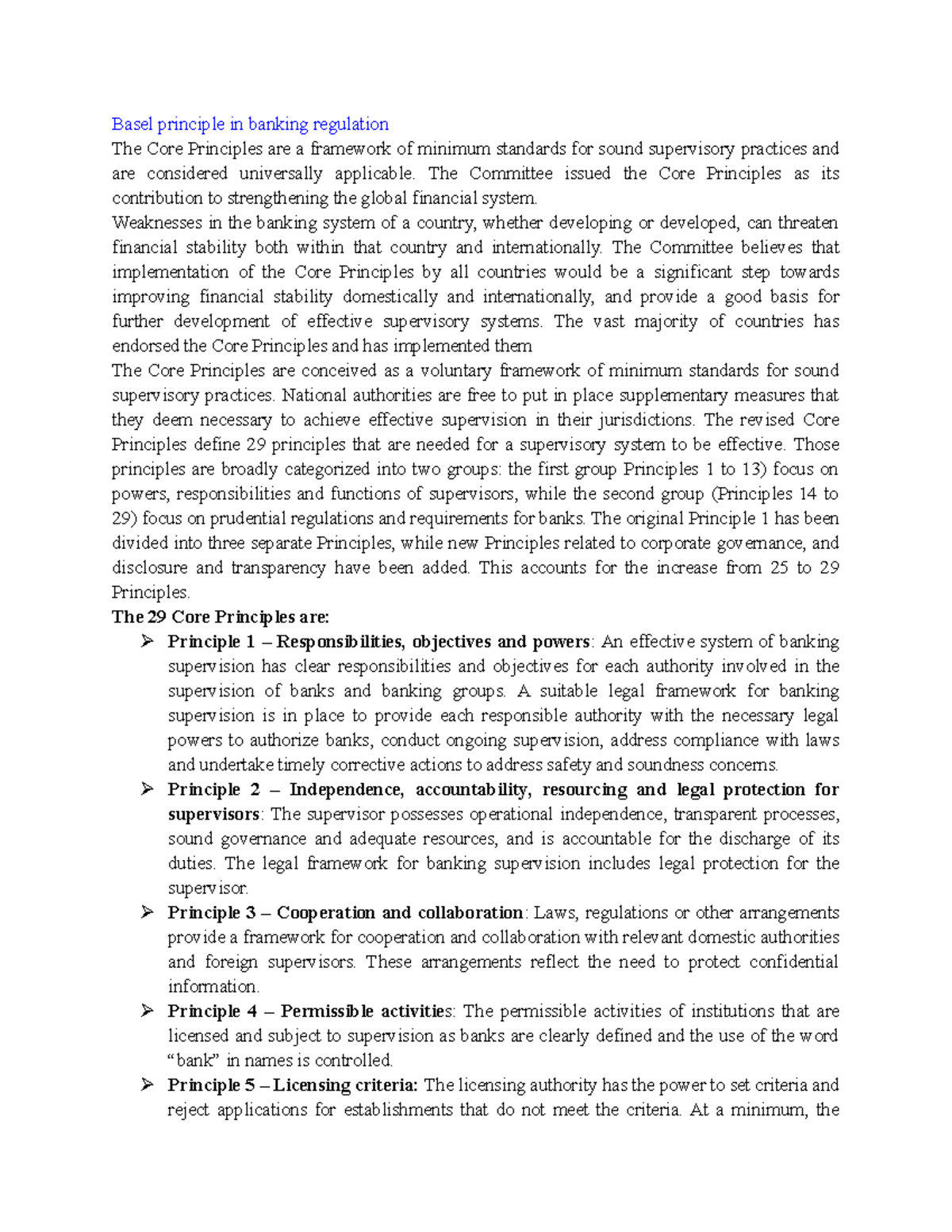 Basel principle in banking regulation - The Committee issued the Core ...