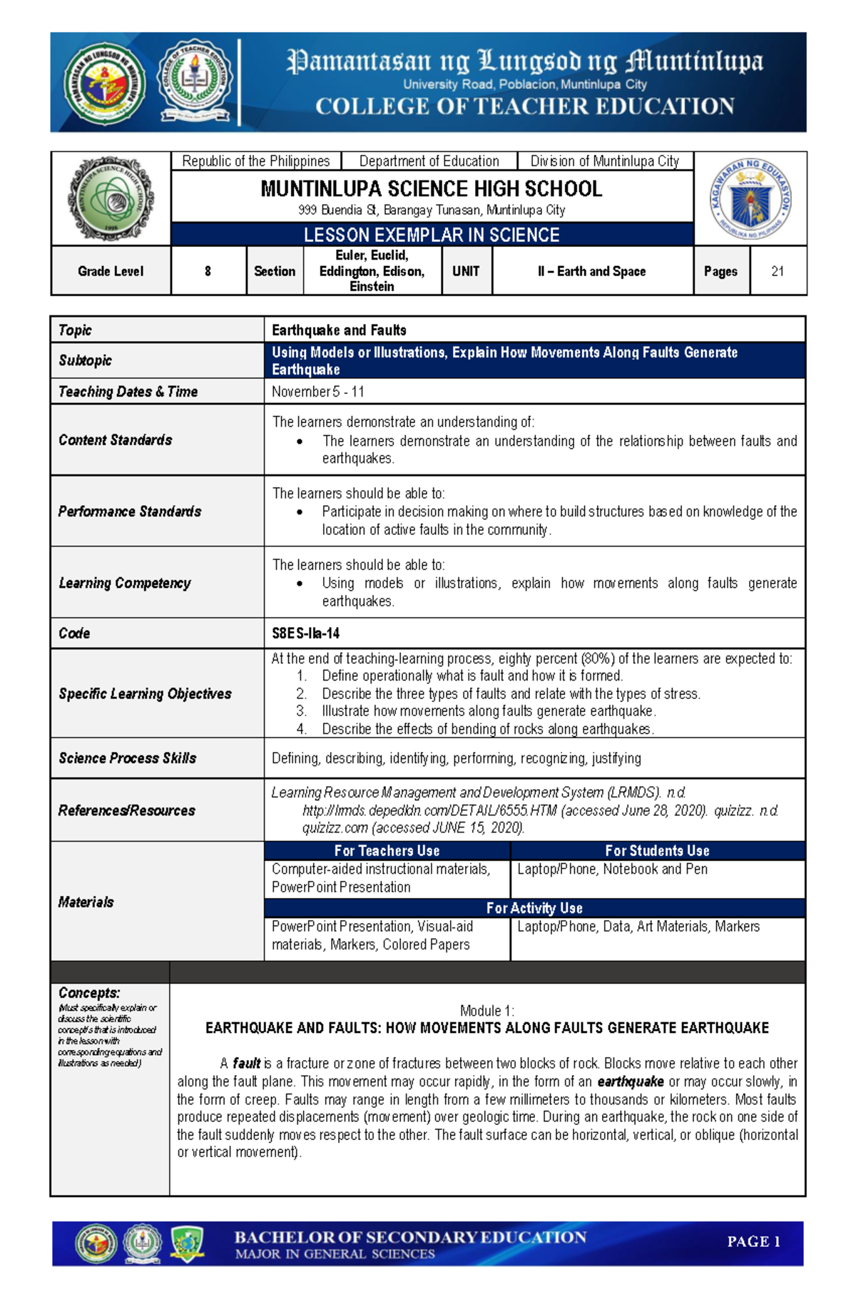2nd Quarter Module 1 Lesson Plan - Republic of the Philippines ...