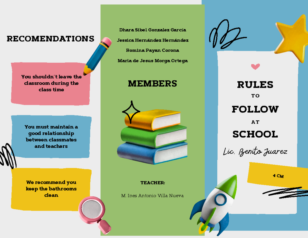Triptico Reglas en la escuela BJ Ingles - RULES FOLLOW SCHOOL Lic ...
