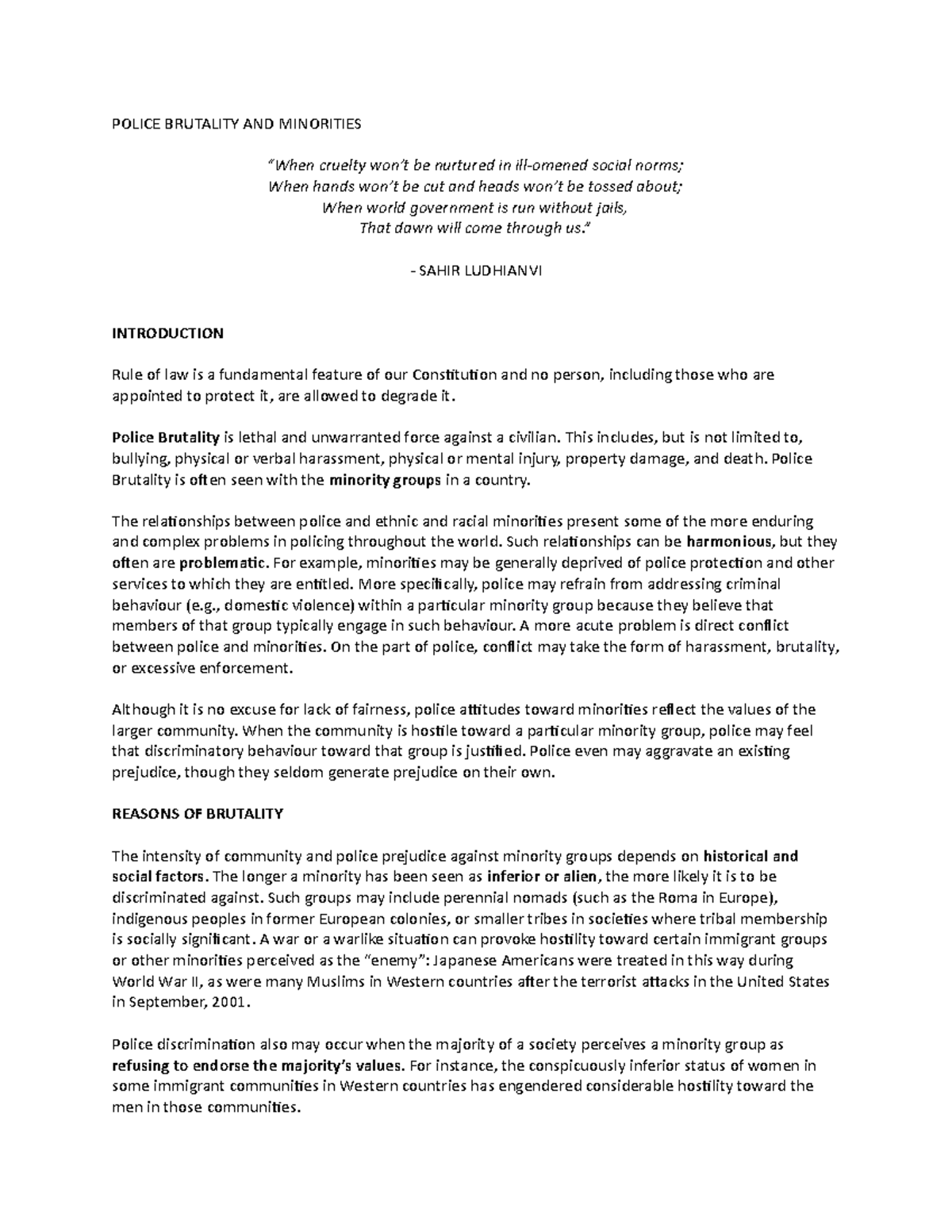 what is police brutality detailed study - LLB - PU - Studocu