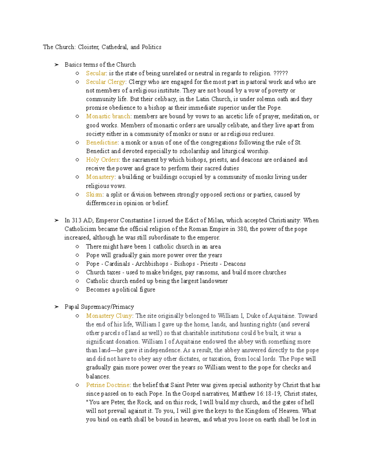 The Crusades - Notes - The Church: Cloister, Cathedral, and Politics ...